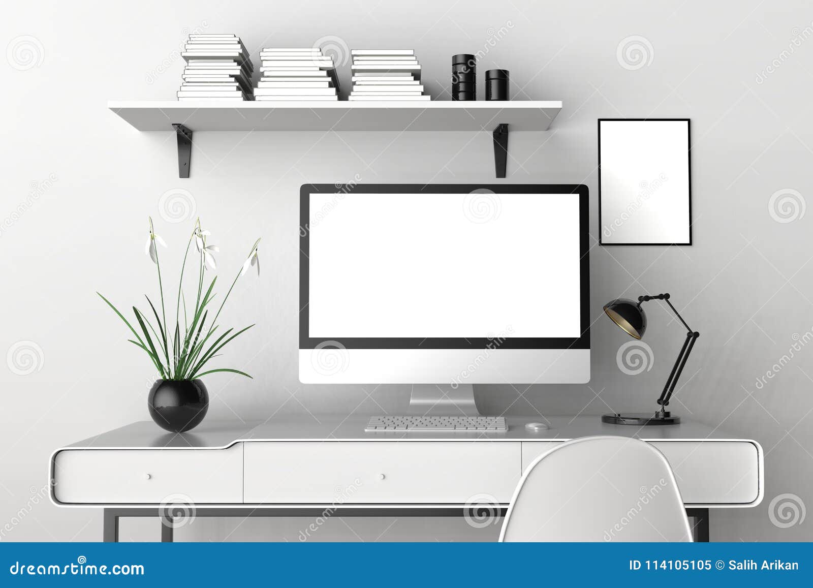 Modern Workspace, Isolated Computer Screen and Frame Mock Up. 3D ...