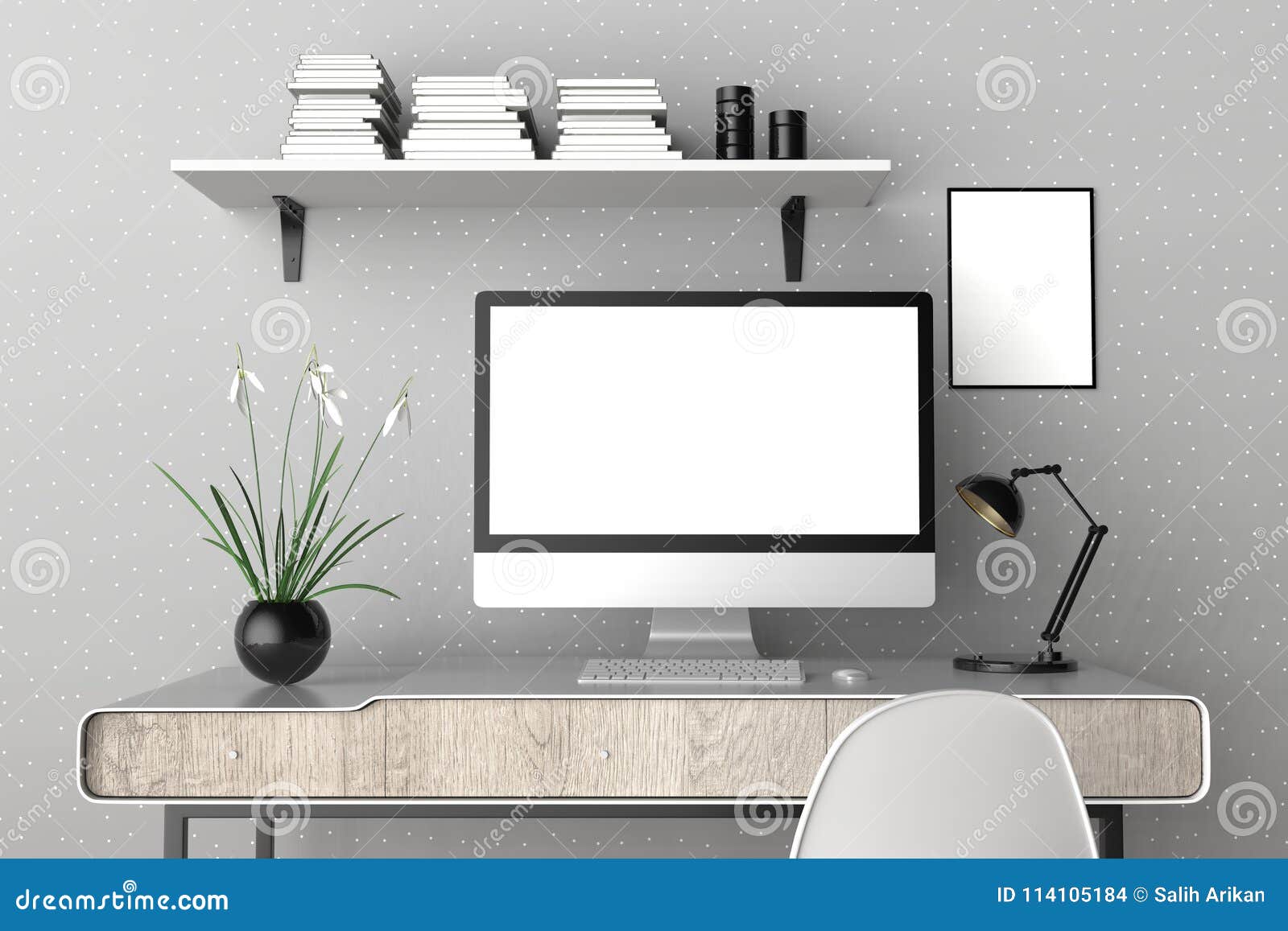 Modern Workspace, Isolated Computer Screen and Frame Mock Up. 3D ...