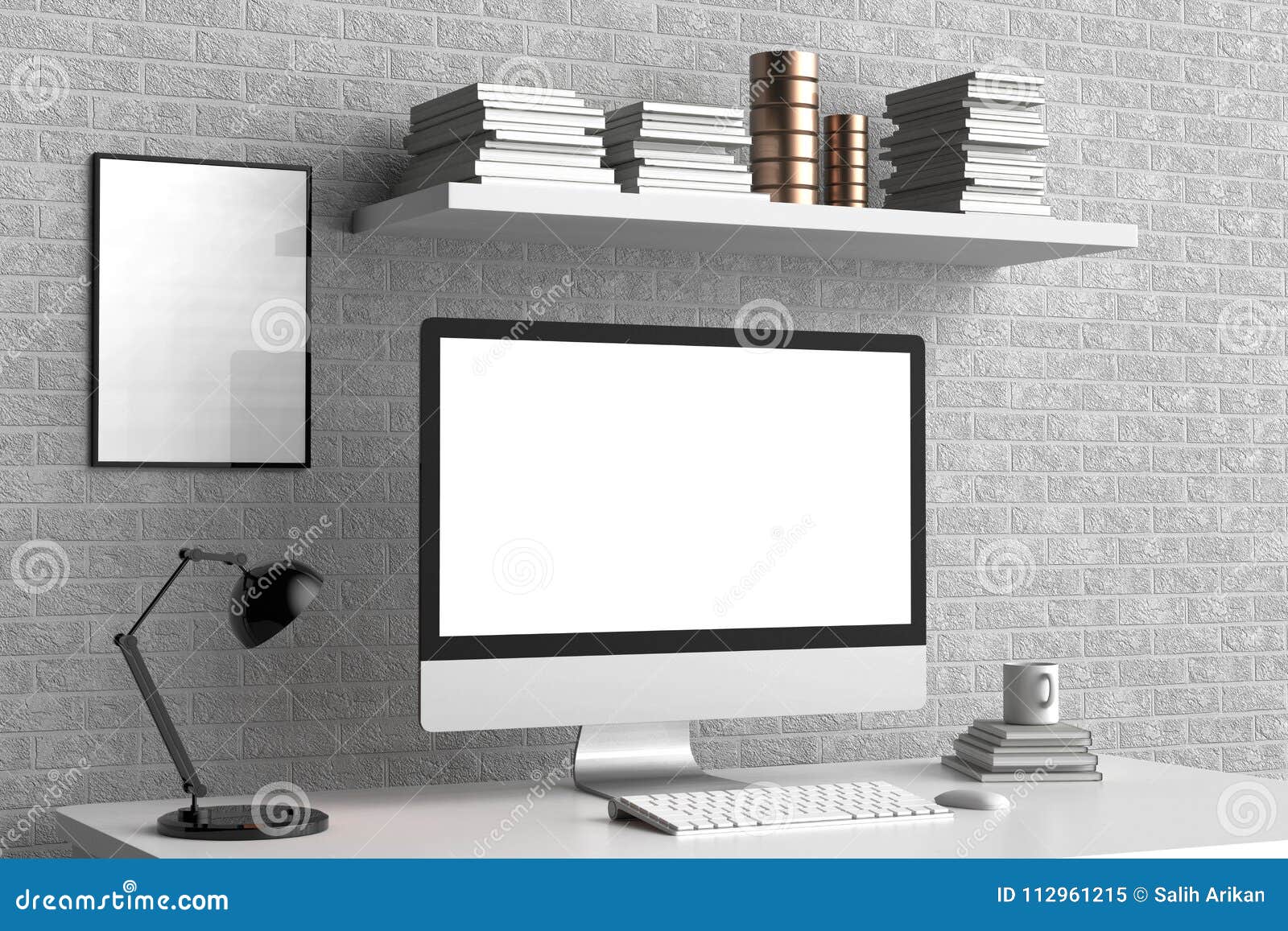 Modern Workspace, Isolated Computer Screen and Frame Mock Up. 3D ...