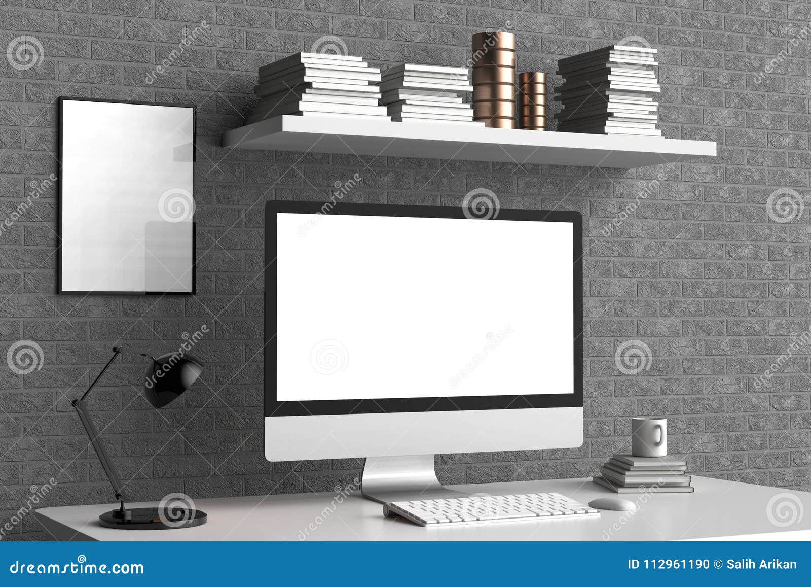 Modern Workspace, Isolated Computer Screen and Frame Mock Up. 3D ...