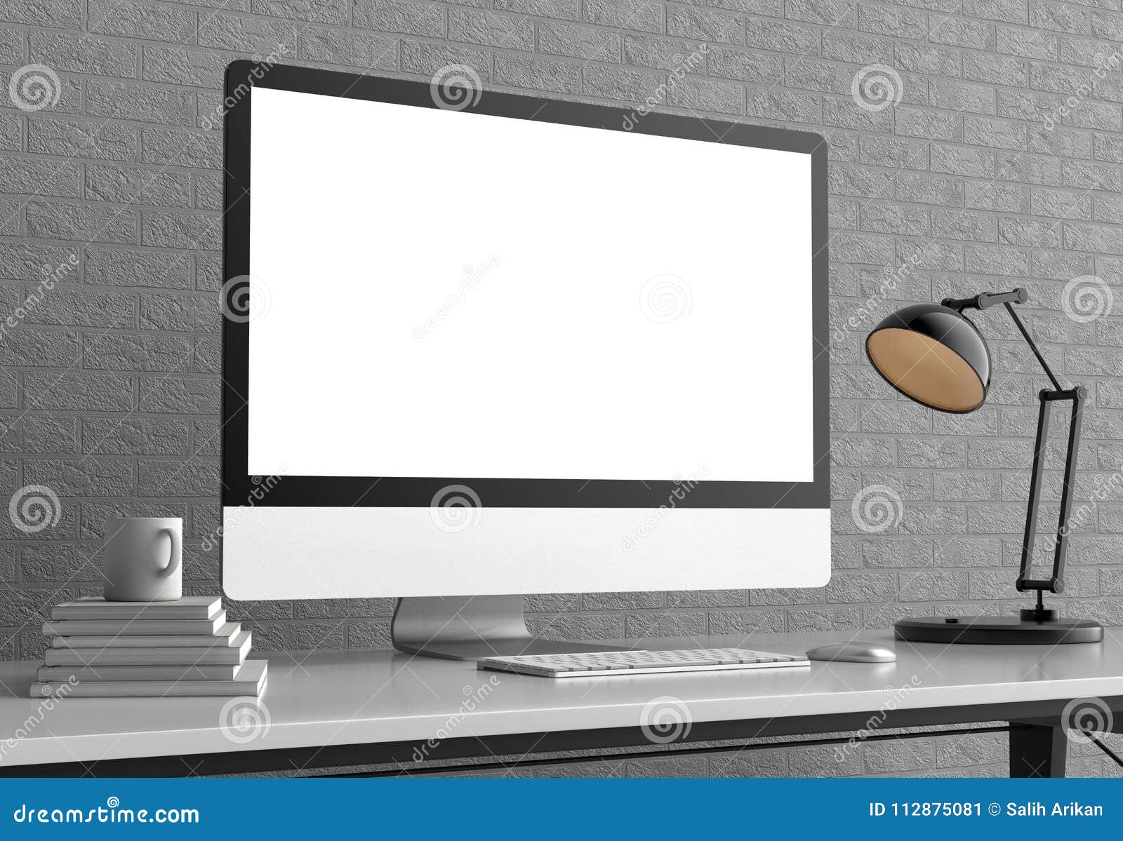 Modern Workspace, Isolated Computer Screen Mock Up. 3D Illustrating ...