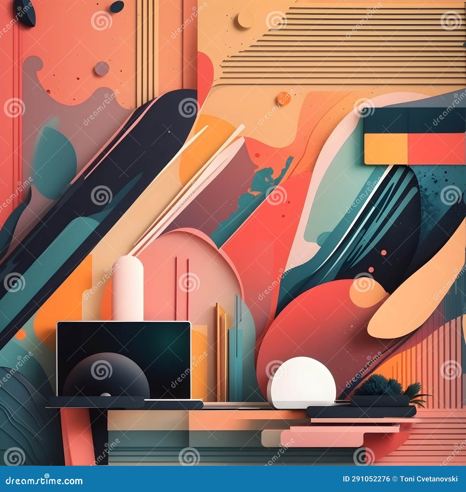 Modern Workspace with Laptop Computer on Colorful Abstract Background ...