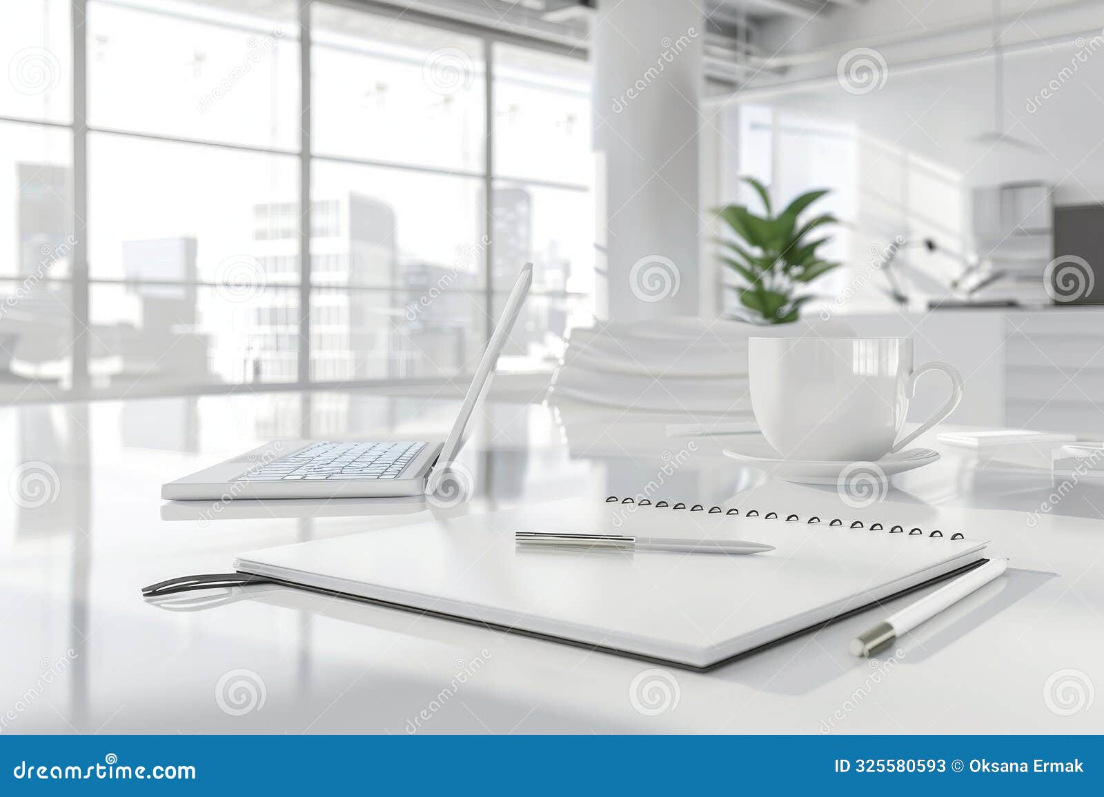 Modern Workspace with Notebook, Office Desktop, Businessman Work Desk ...