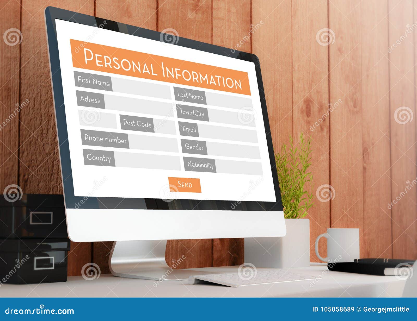 Modern Workspace with Personal Information Form Stock Illustration ...