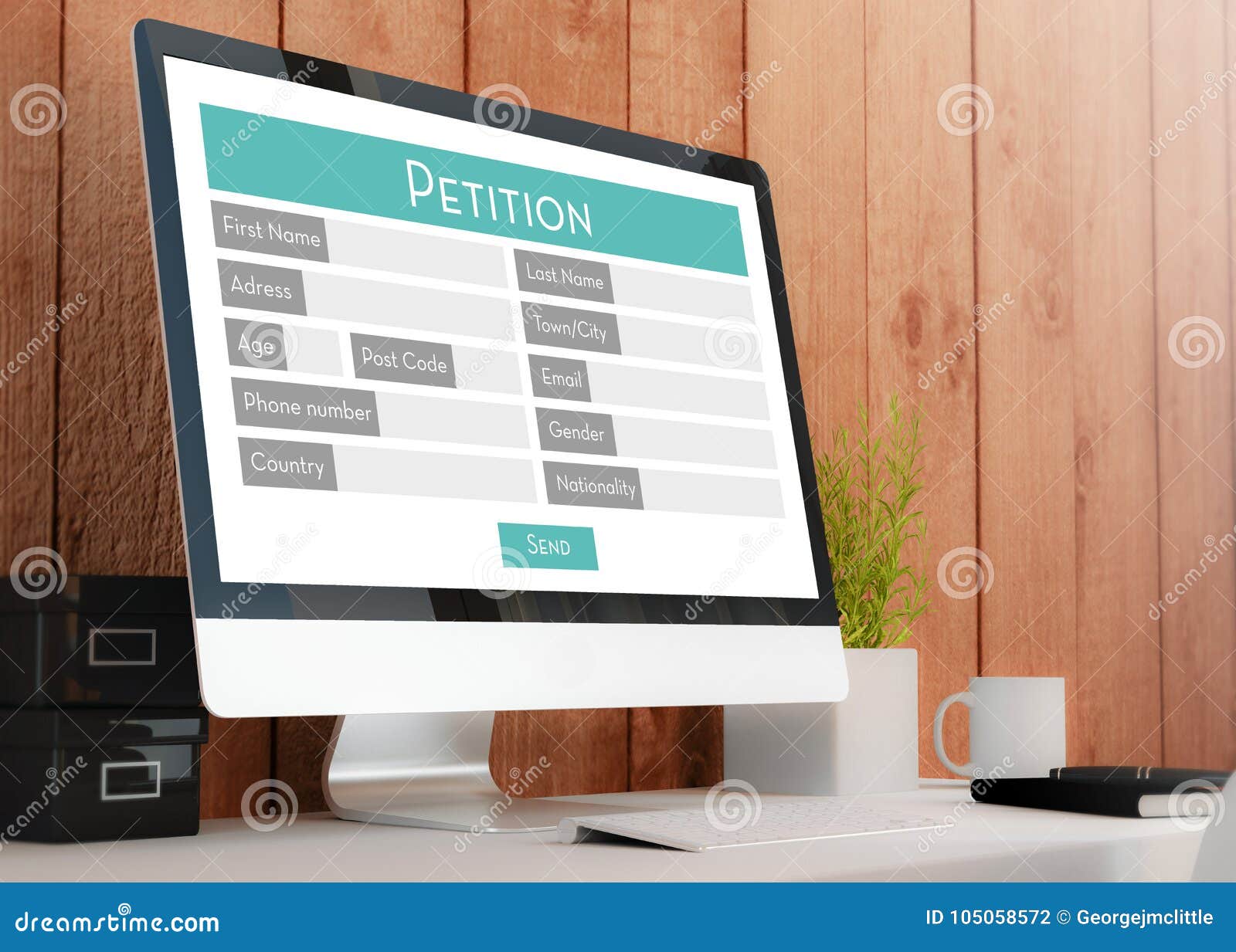 Modern Workspace with Petition Form Stock Illustration - Illustration ...