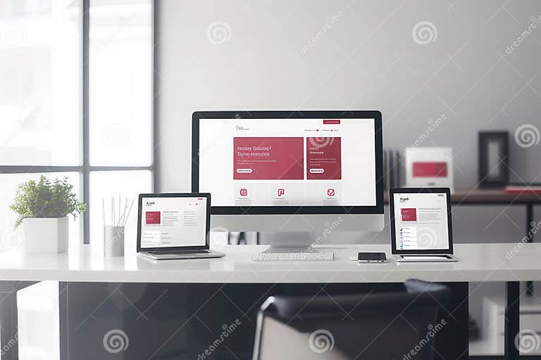 A Modern Workspace Showcasing Laptops and Tablets Displaying Vibrant ...