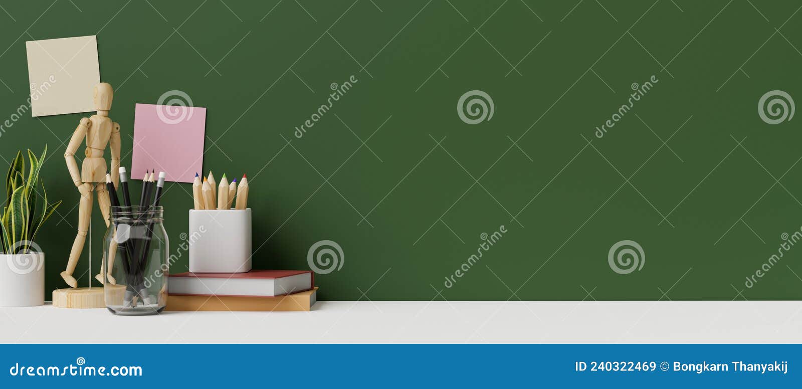 Modern Workspace or Study Table with Copy Space Over Stylish Green ...