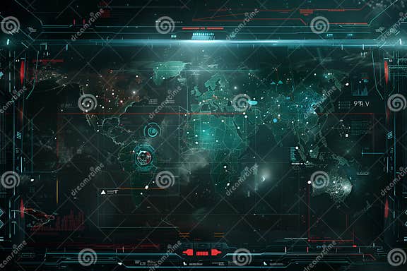 Modern World Map on Electronic Screen Display Stock Image - Image of ...