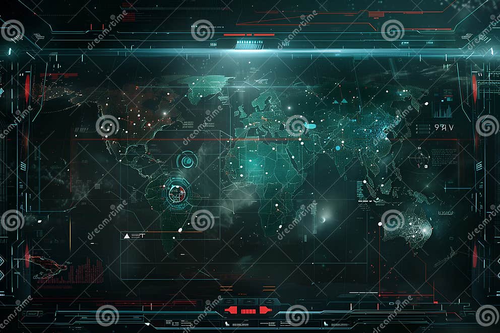 Modern World Map on Electronic Screen Display Stock Image - Image of ...