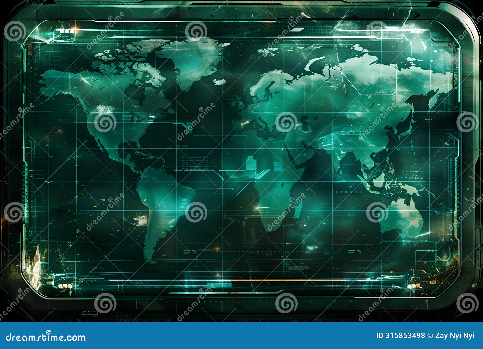 Modern World Map on Electronic Screen Display Stock Photo - Image of ...
