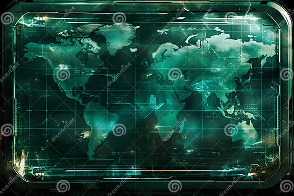Modern World Map on Electronic Screen Display Stock Photo - Image of ...