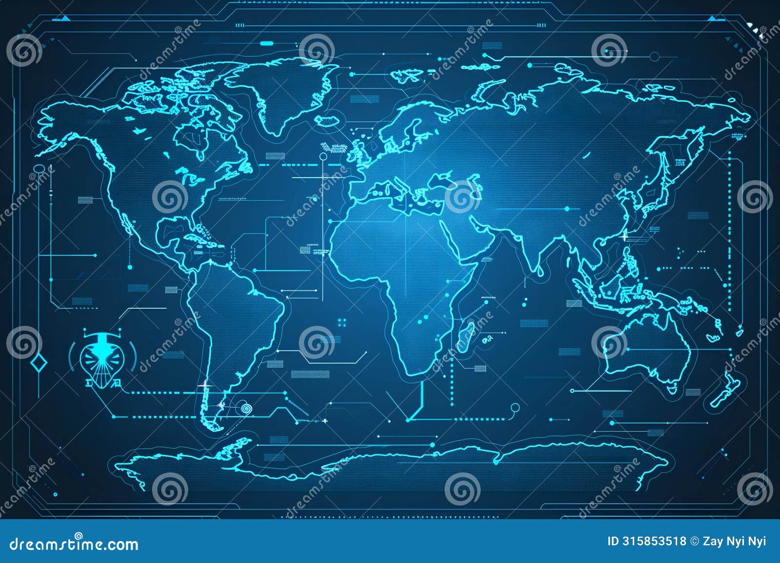 Modern World Map on Electronic Screen Display Stock Photo - Image of ...