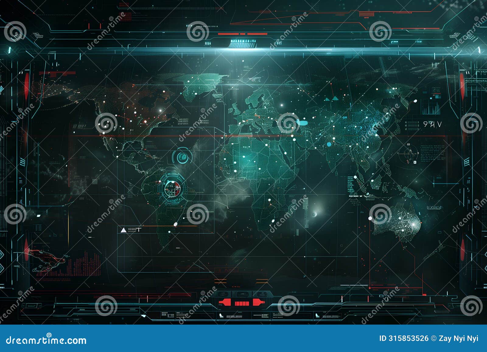 Modern World Map on Electronic Screen Display Stock Photo - Image of ...