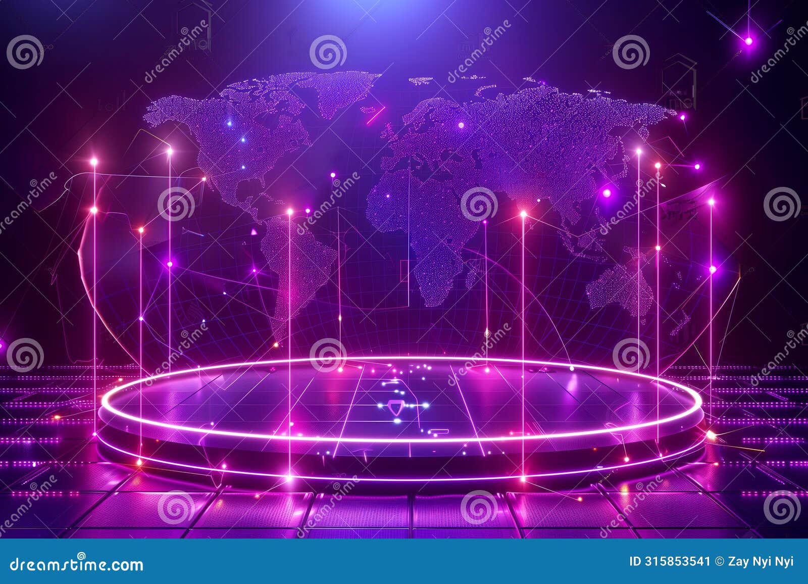 Modern World Map on Electronic Screen Display Stock Image - Image of ...