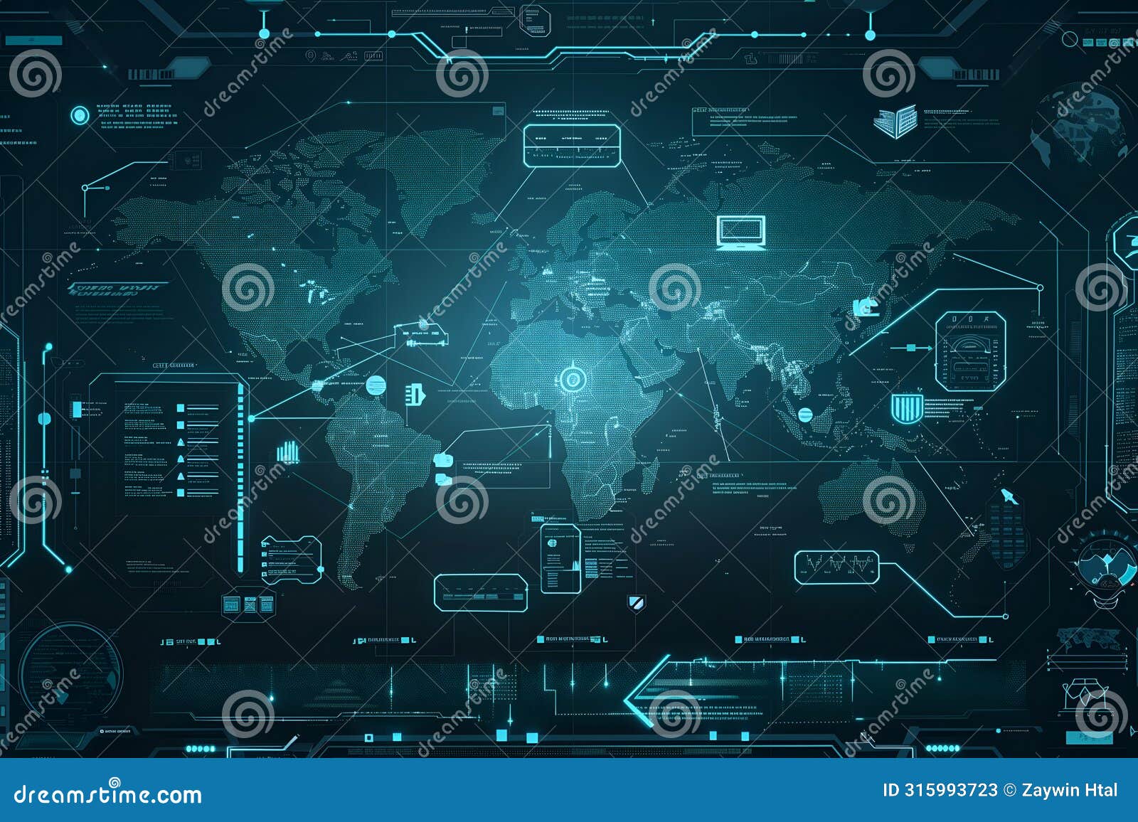 Modern World Map on Electronic Screen Display Stock Illustration ...