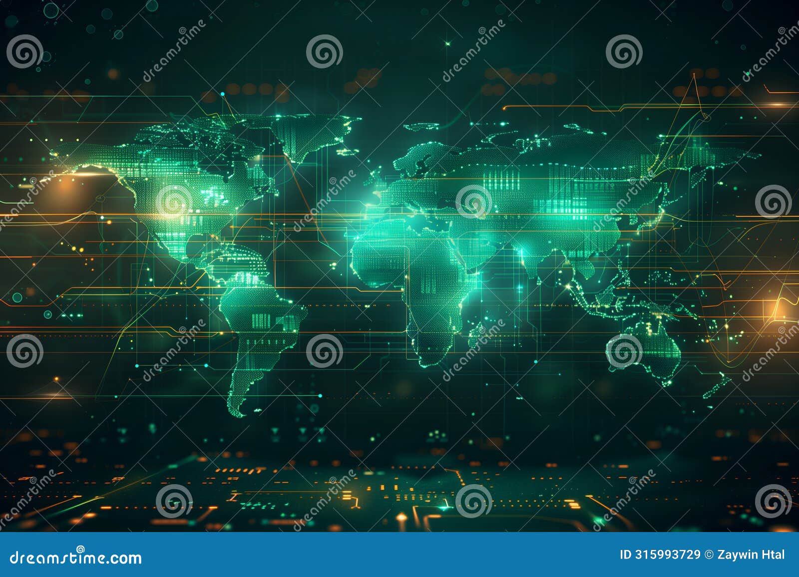 Modern World Map on Electronic Screen Display Stock Illustration ...