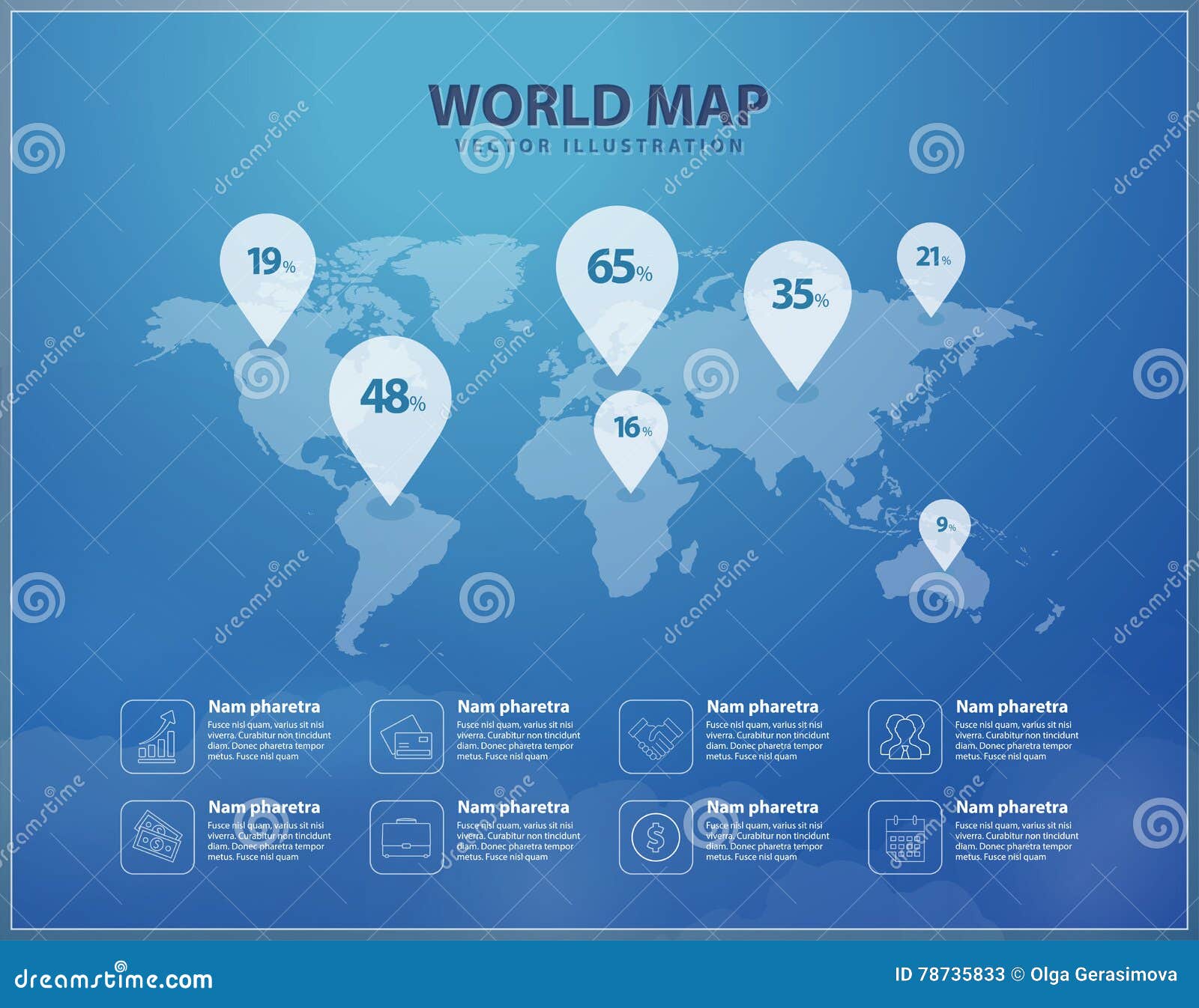 Modern World Map with Pins Graphic Design. Vector Infographic Stock ...