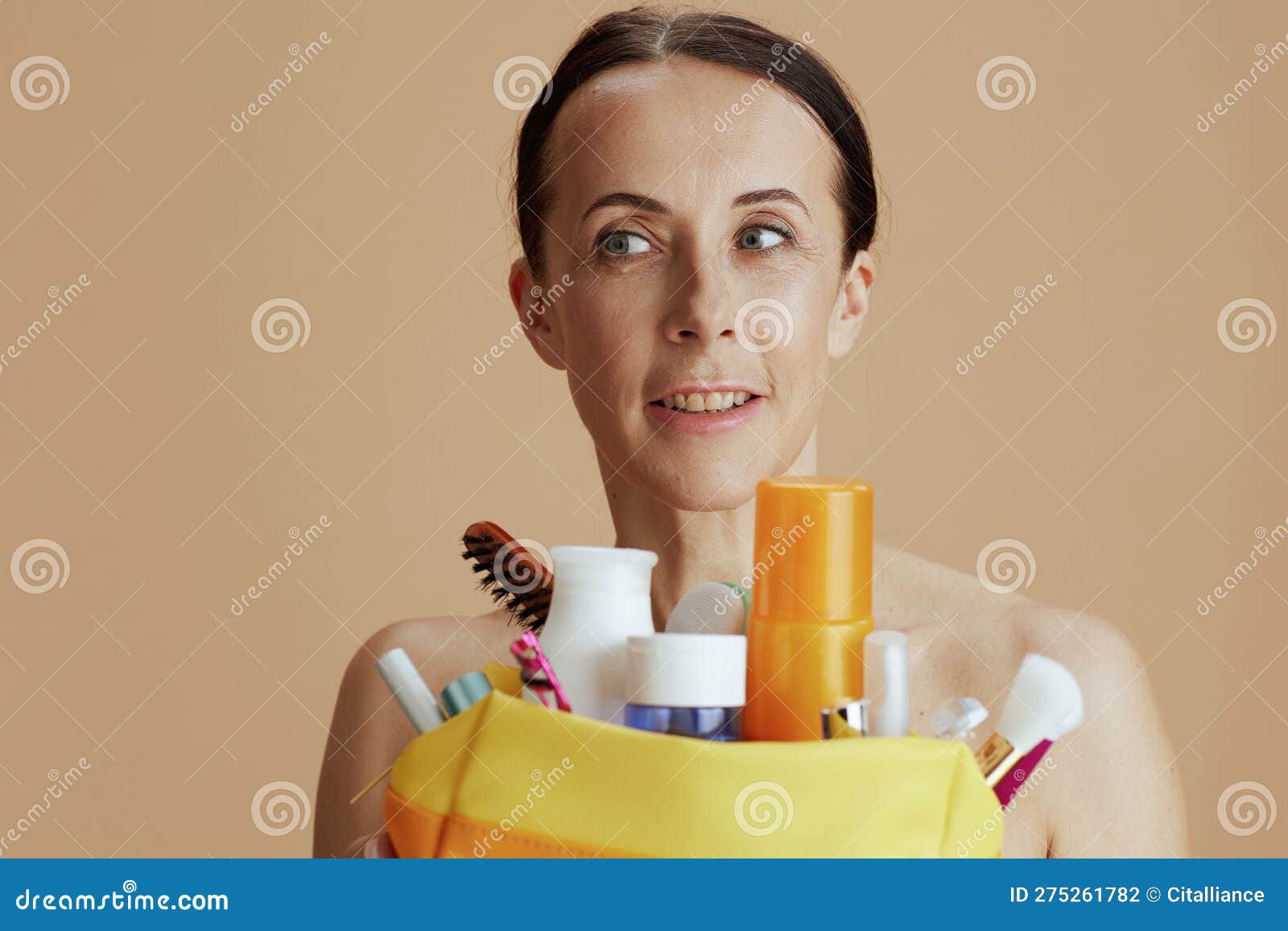 Modern 40 Years Old Woman Isolated On Beige Background Royalty Free
