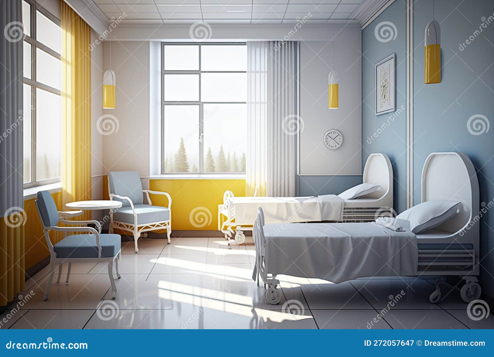 Modern Yellow and Blue Ward with Large Windows. Generative Ai Stock ...