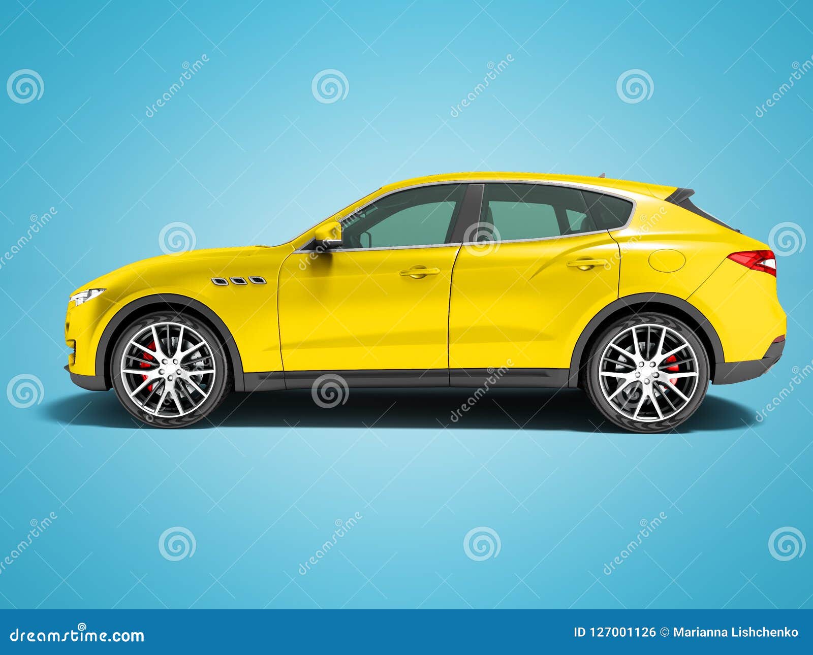 Modern Yellow Car Crossover for Business Trips Side View 3d Rend Stock ...