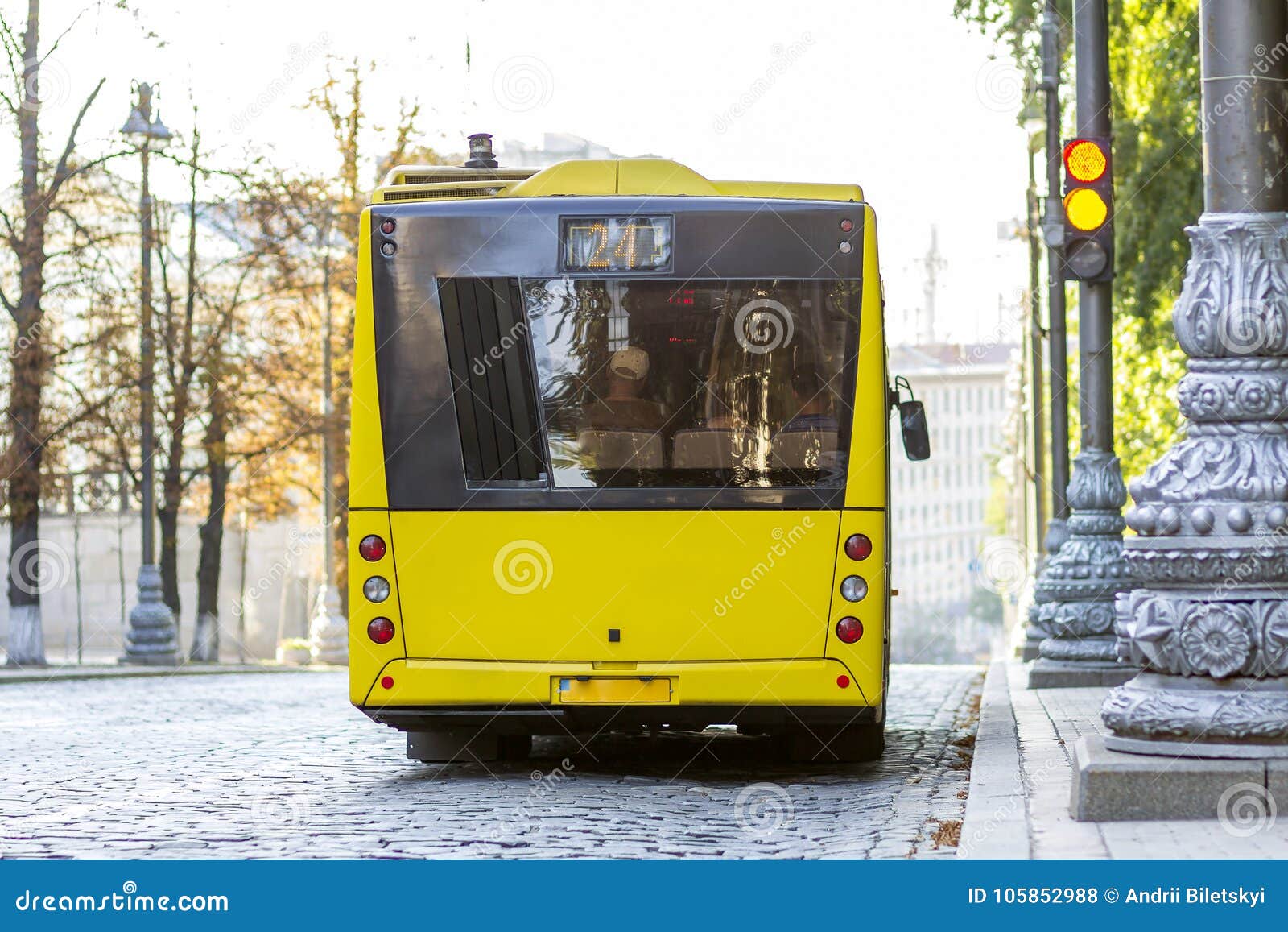 Modern Yellow City Bus with Open Doors at Bus Station Stock Photo ...