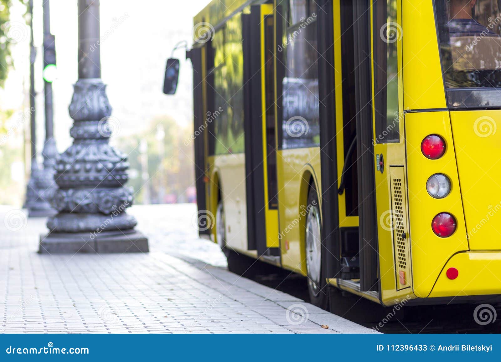 Modern Yellow City Bus with Open Doors at Bus Station Stock Image ...
