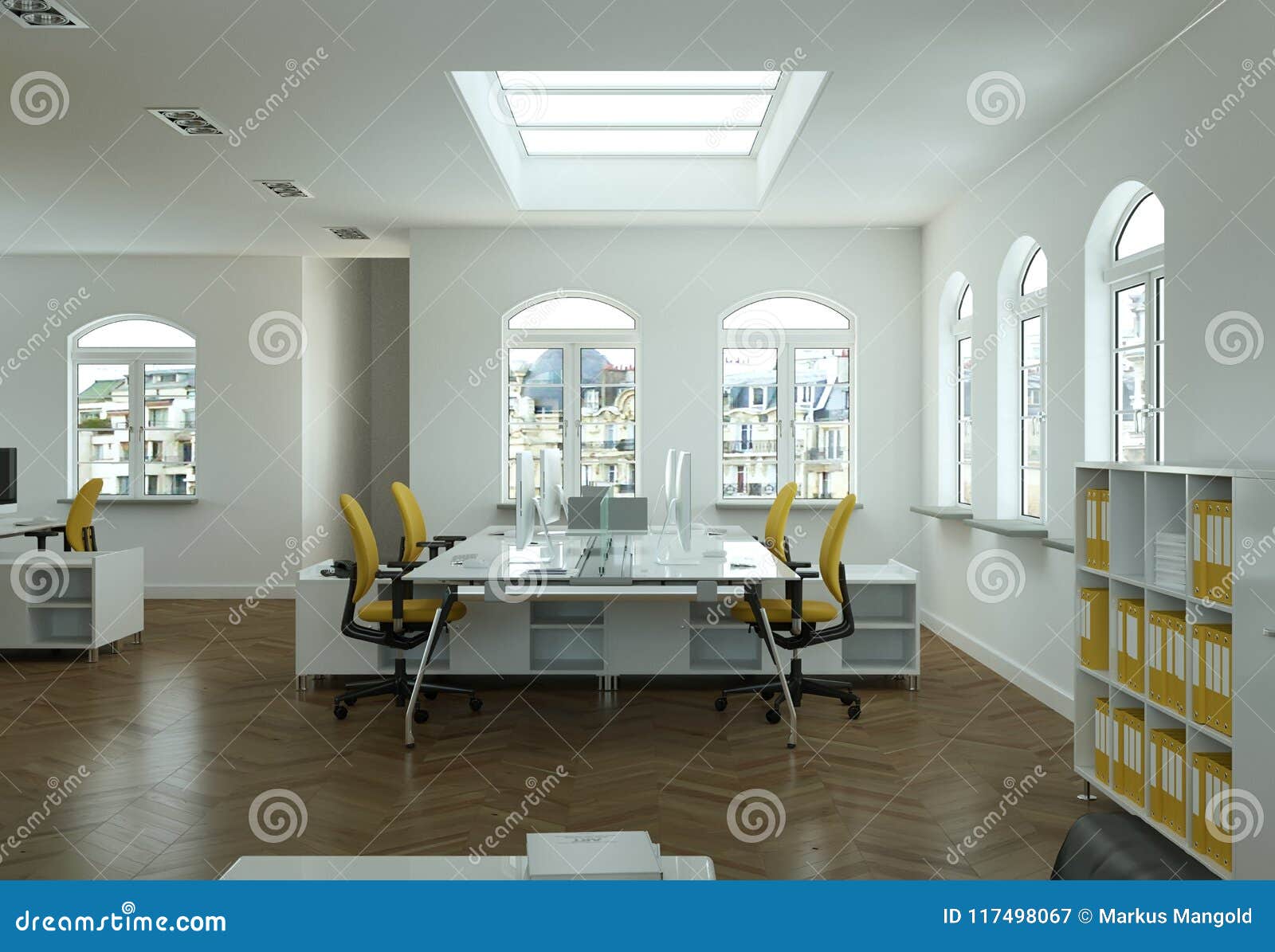 Modern Yellow Office Interior Design 3d Rendering Stock Illustration ...