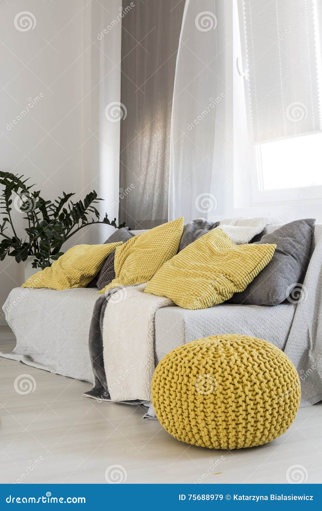 Modern Yellow Pouf As the Main Decoration Stock Image - Image of modern ...