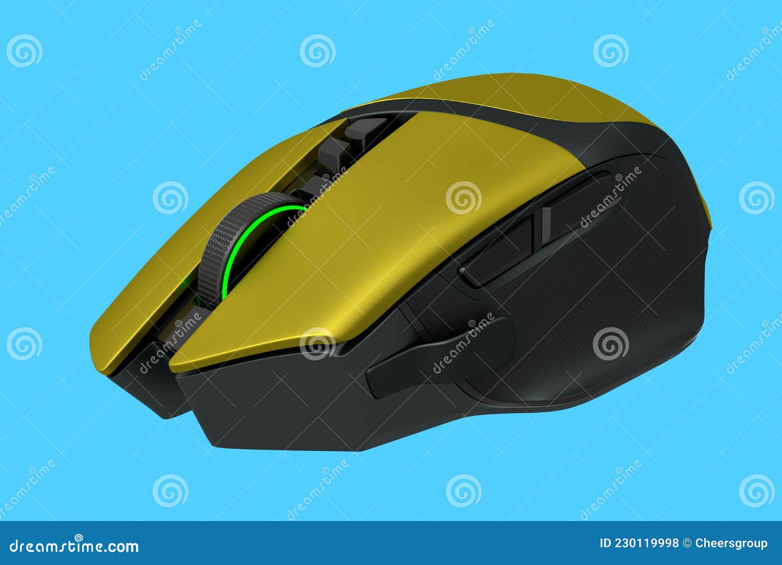 Modern Yellow Wireless Gaming Computer Mouse Isolated on Blue ...