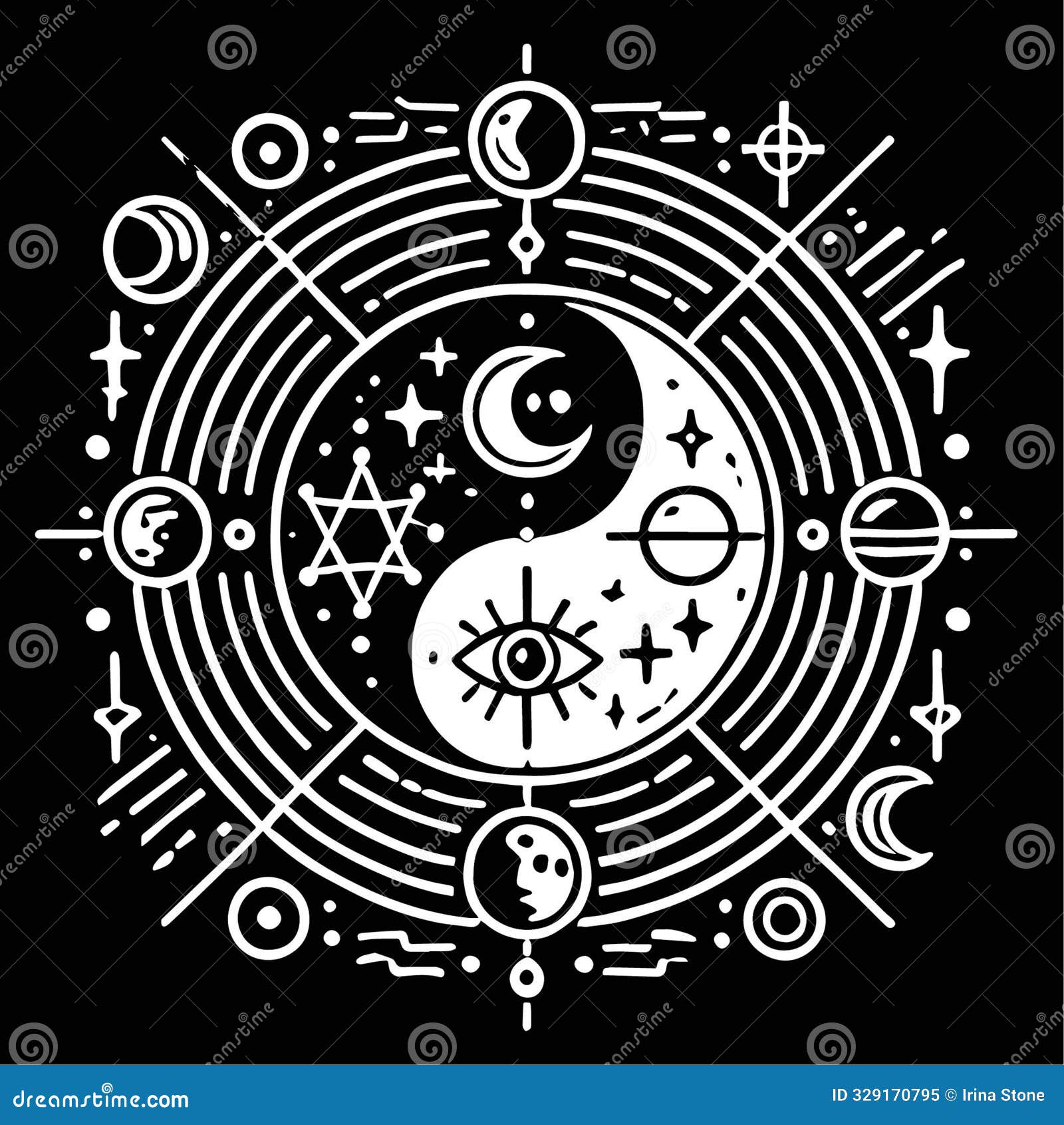 Modern Yin-Yang Vector Art with Geometric and Celestial Elements for ...
