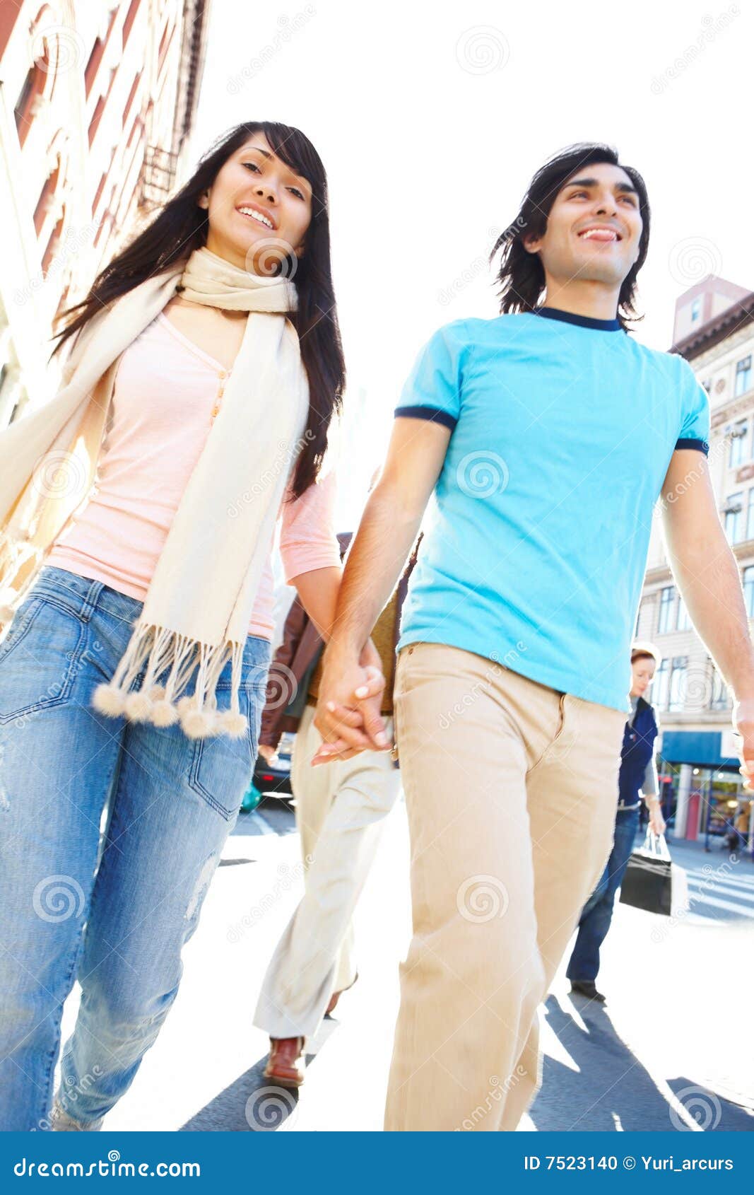 Modern Young Couple Walking Down the Street Stock Photo - Image of love ...