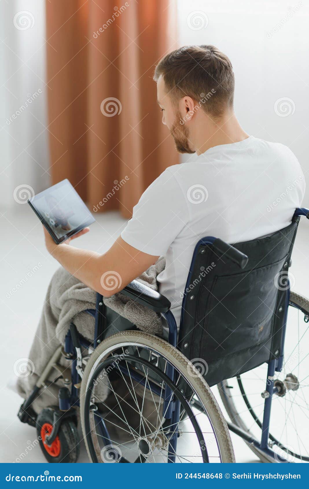 Modern Young Disabled Man in Wheelchair Having Video Call Stock Photo ...
