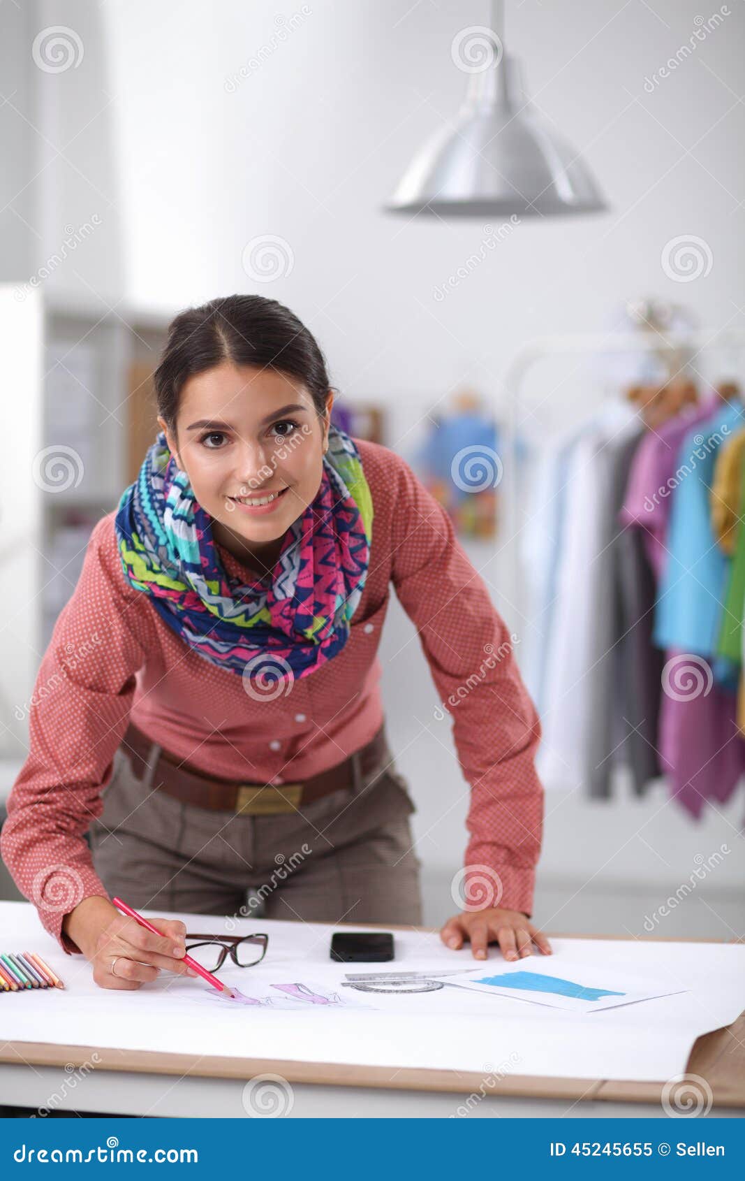 Modern Young Fashion Designer Working at Studio. Stock Image - Image of ...