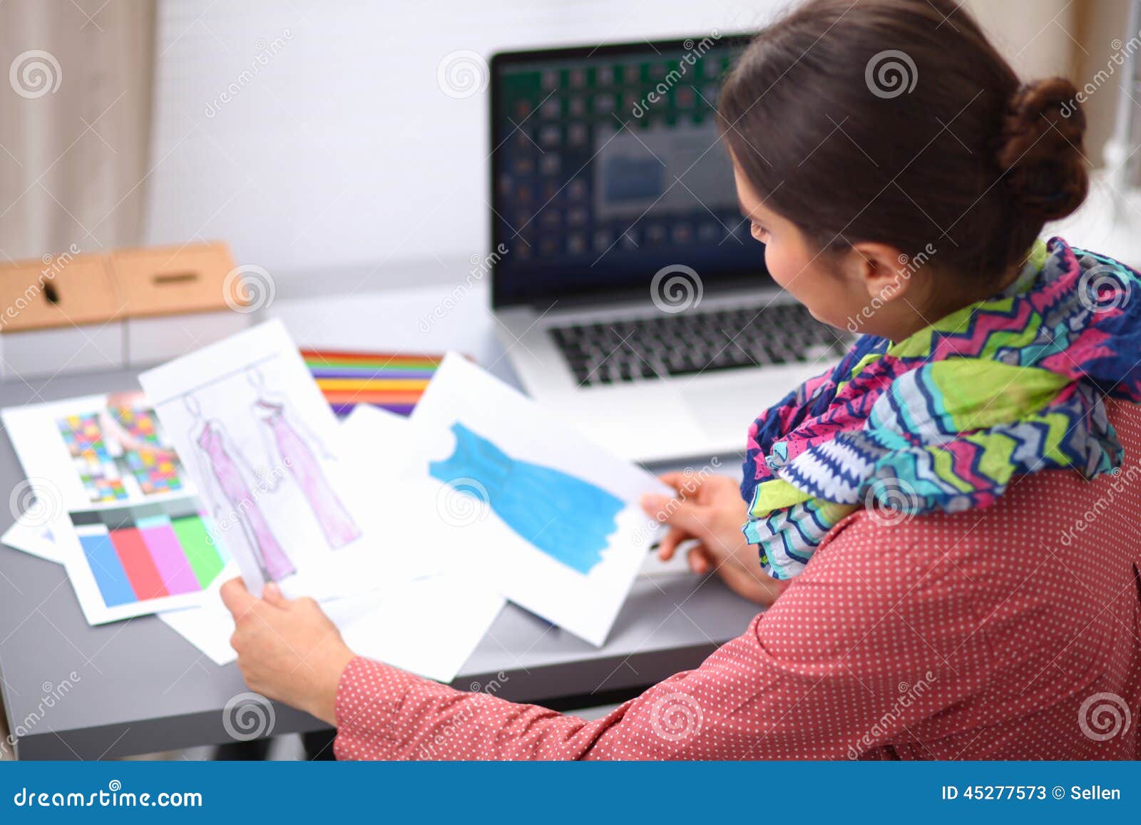 Modern Young Fashion Designer Working at Studio. Stock Image - Image of ...