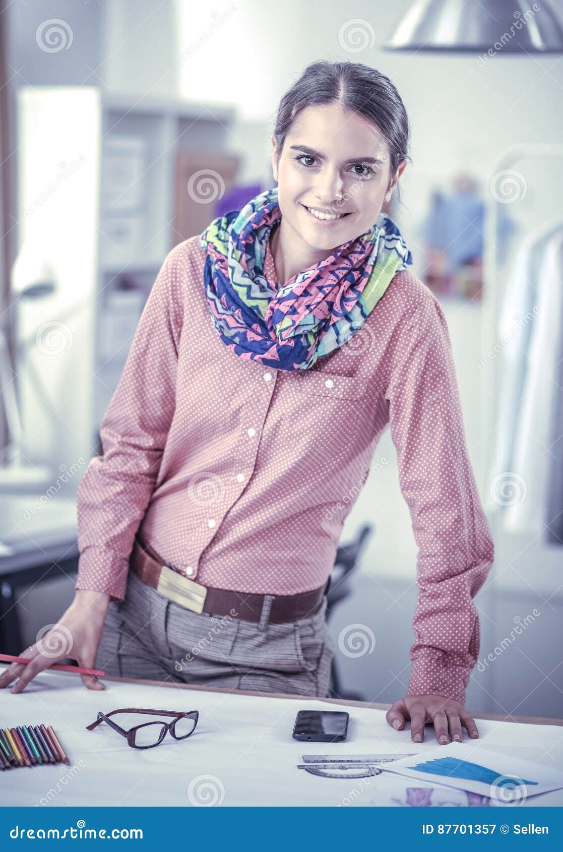 Modern Young Fashion Designer Working at Studio. Stock Image - Image of ...