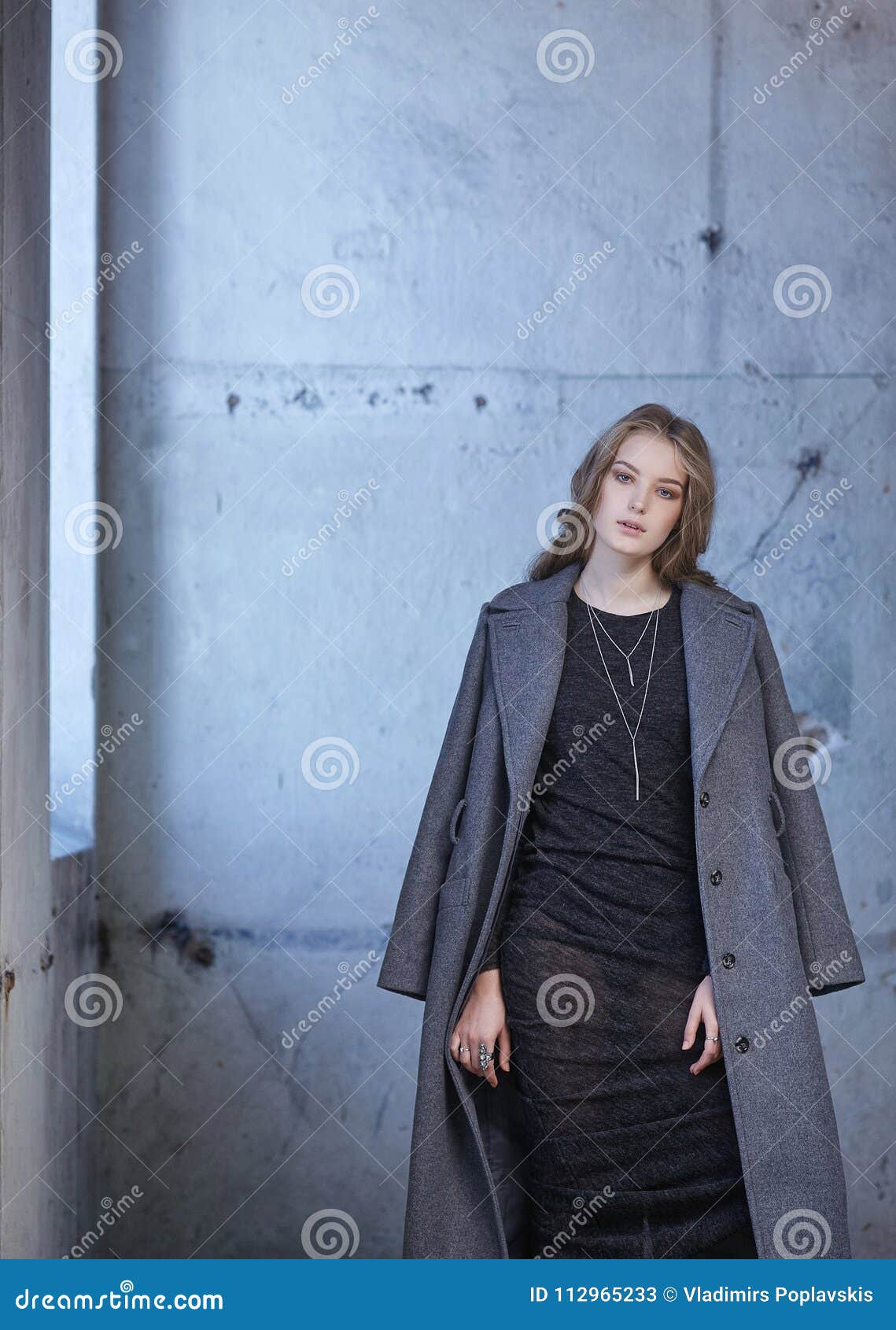 A Lady in a Long Grey Jacket. Stock Image - Image of females, beautiful ...