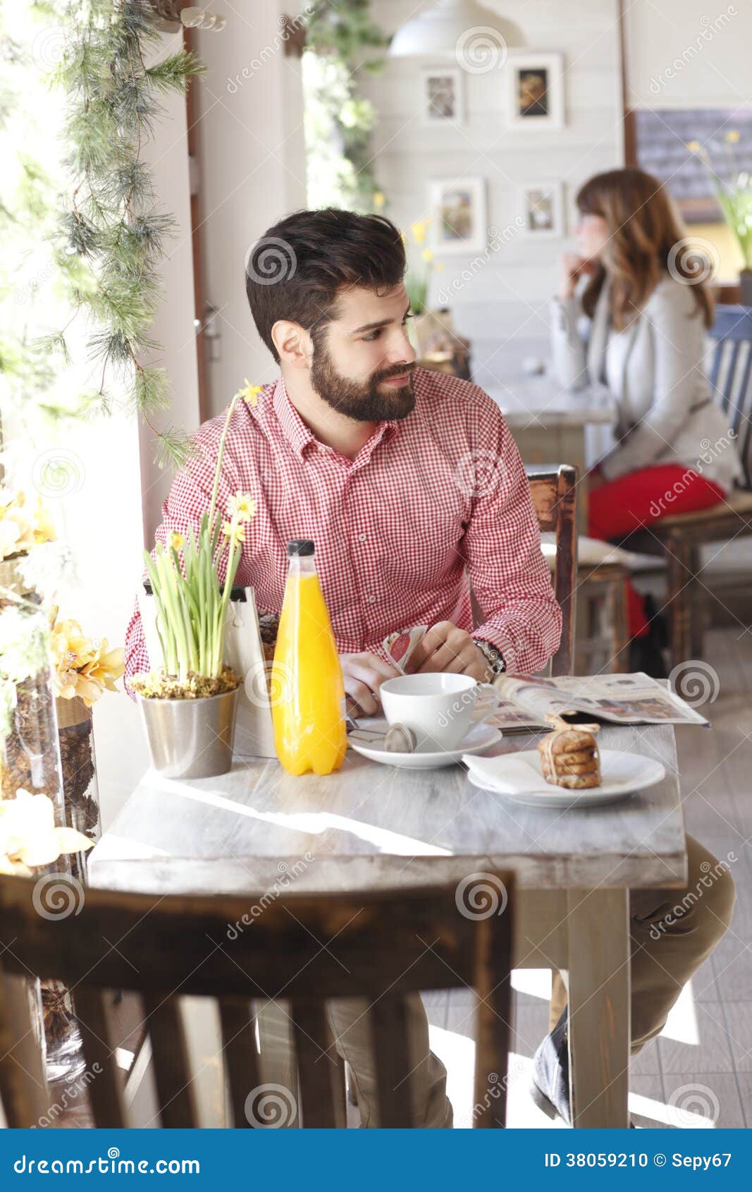 Modern Young Man Sitting in Coffee Shop Stock Photo - Image of cute ...