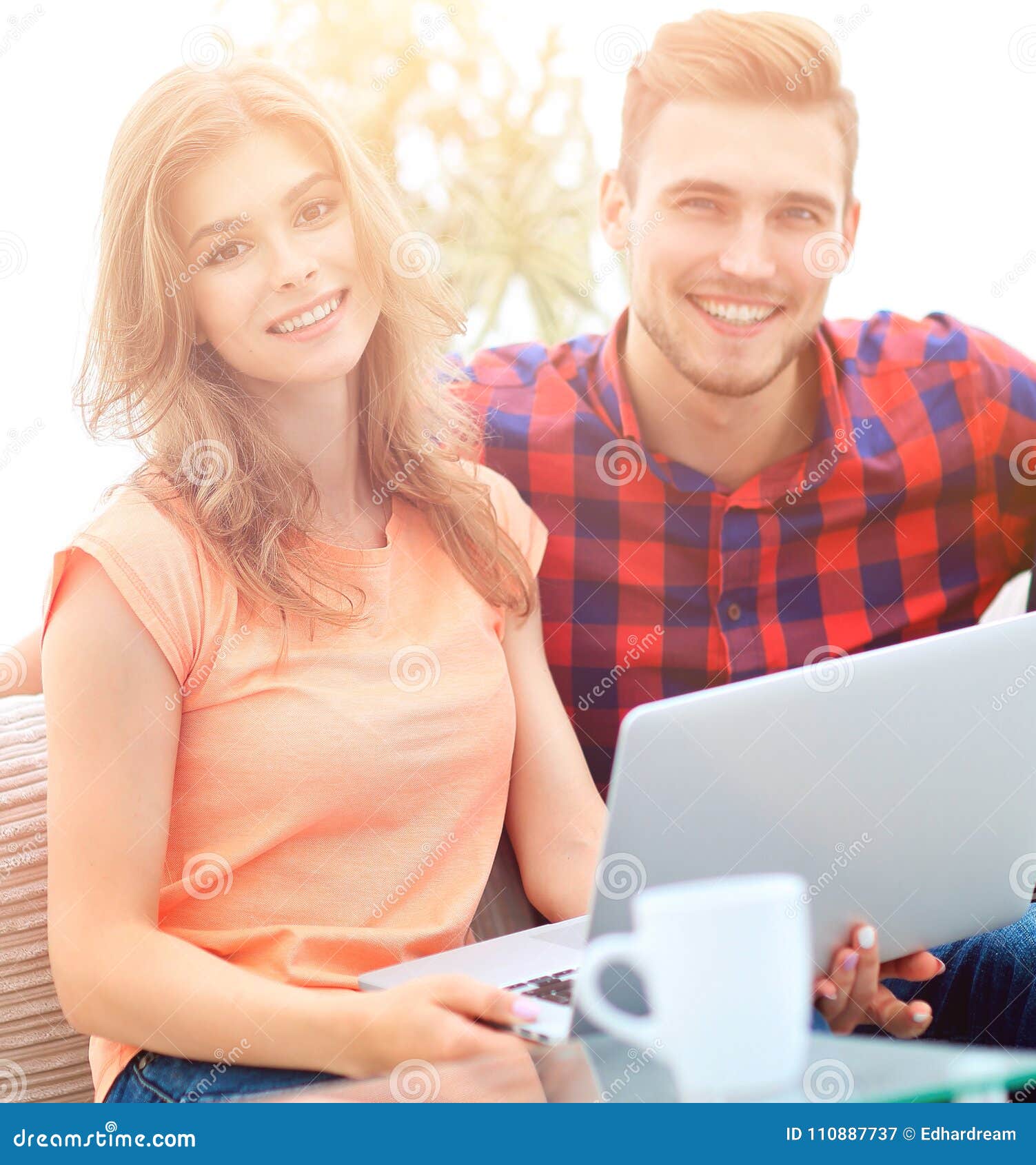 Modern Young People Using Laptop at Home. Stock Image - Image of girl ...