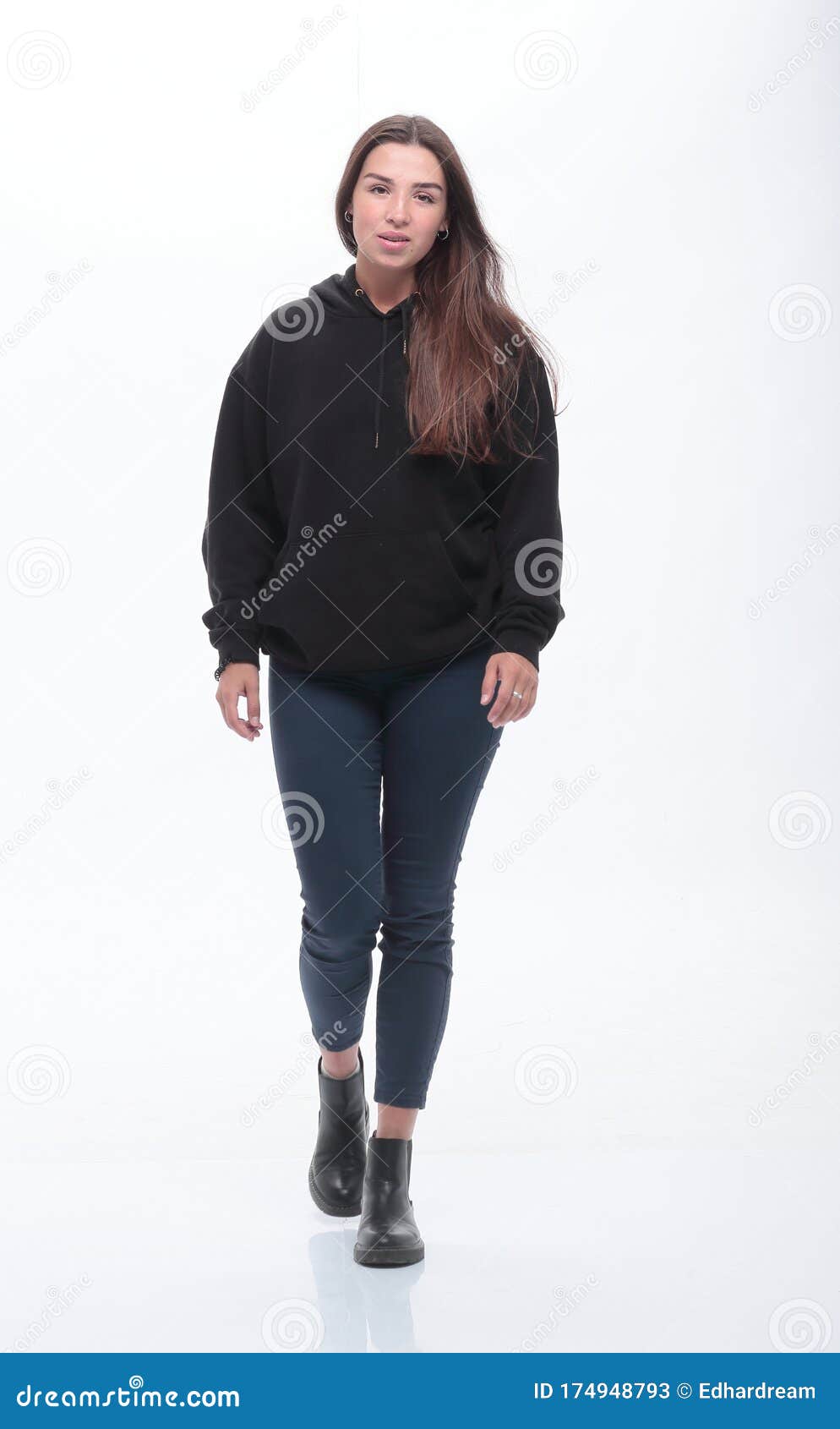 Modern Young Woman Stepping Forward. Isolated on White Stock Image ...