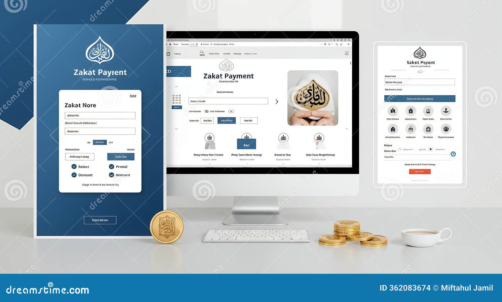 Modern Zakat Payment Webpage Mockup, Charity Donation Interface Vector ...