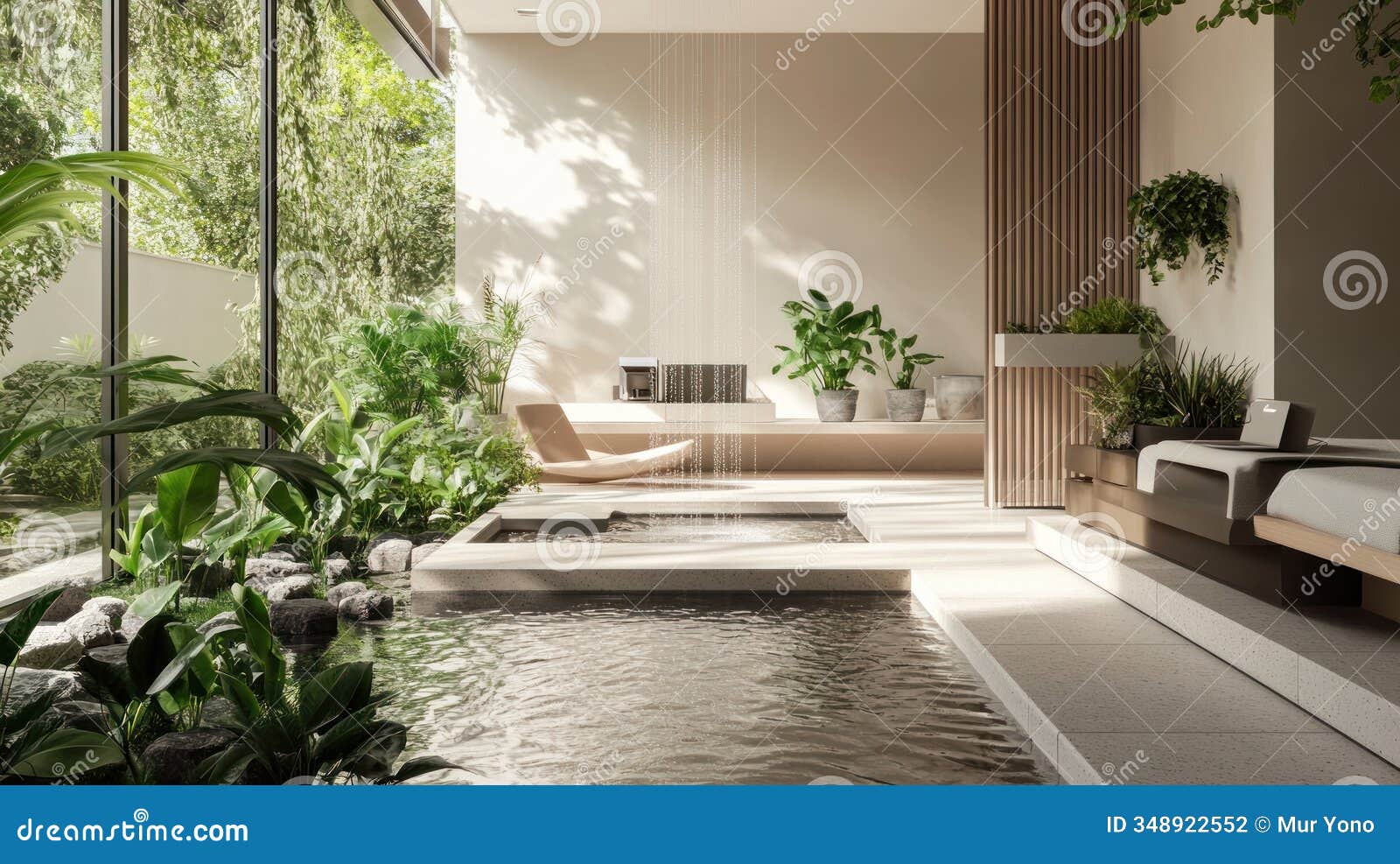 Modern Zen Spa with Indoor Pool, Plants, and Natural Light Stock Photo ...