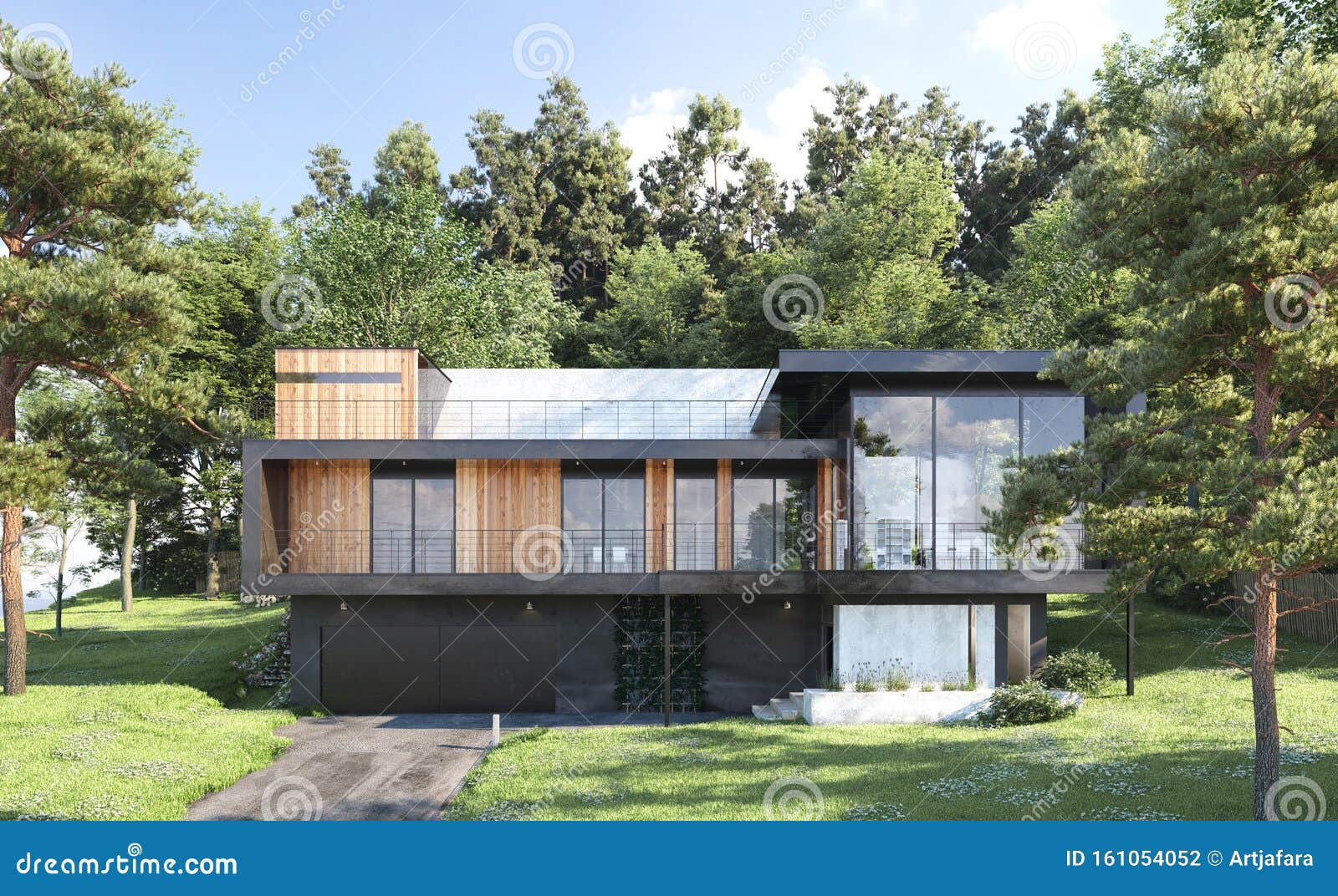 Moderna hus i skogen stock illustrationer. Illustration av sommar ...