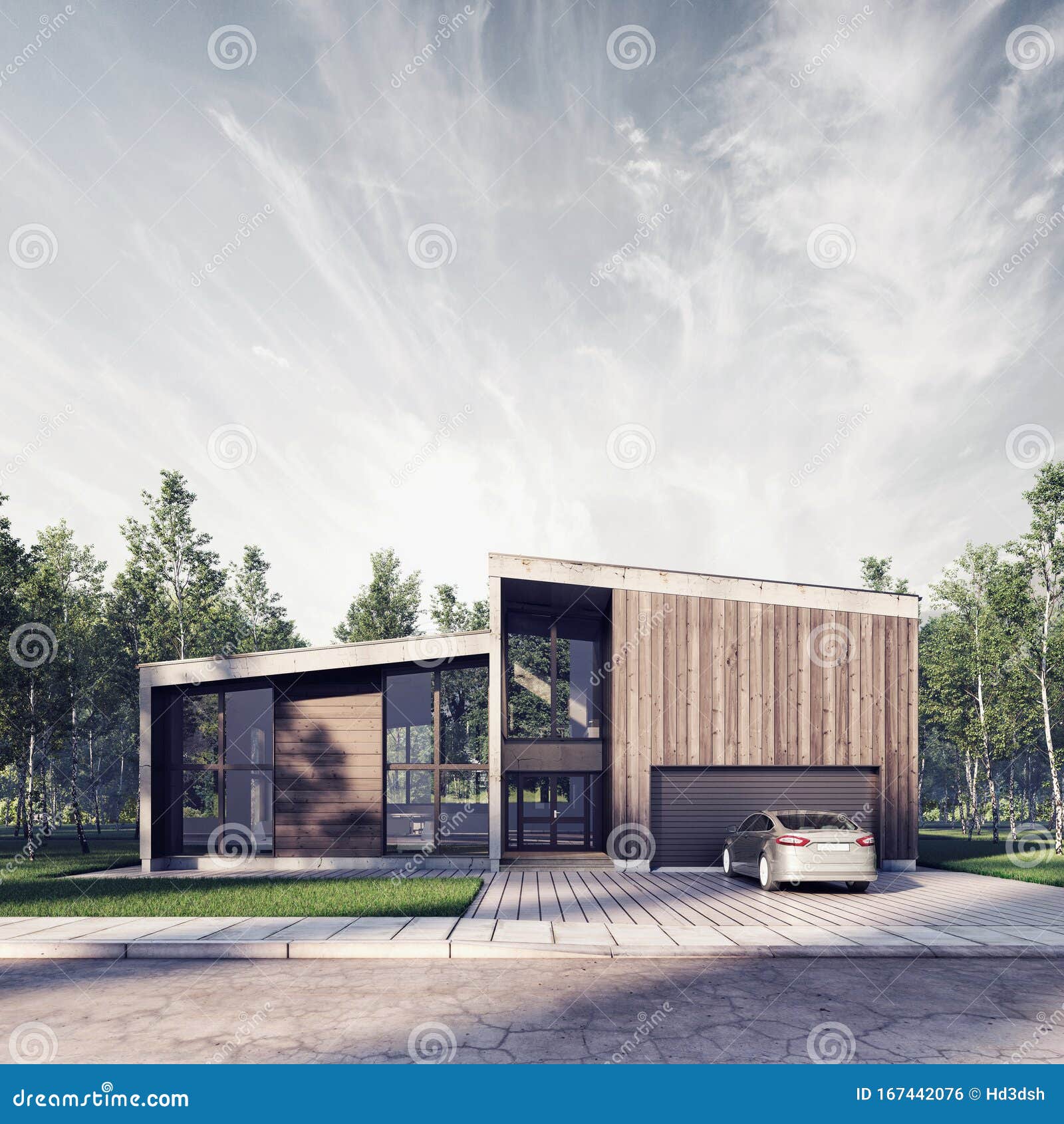 Moderna Hus Isolerat I Skogen Stock Illustrationer - Illustration av ...