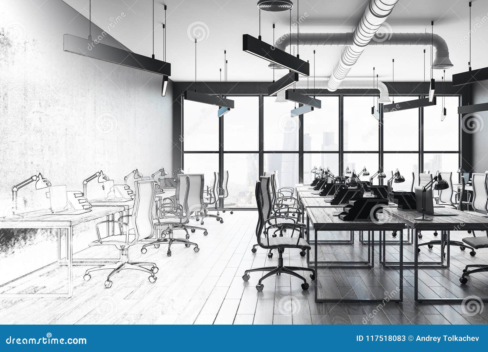 Moderne Bureau Binnenlandse Schets Stock Illustratie - Illustration of ...