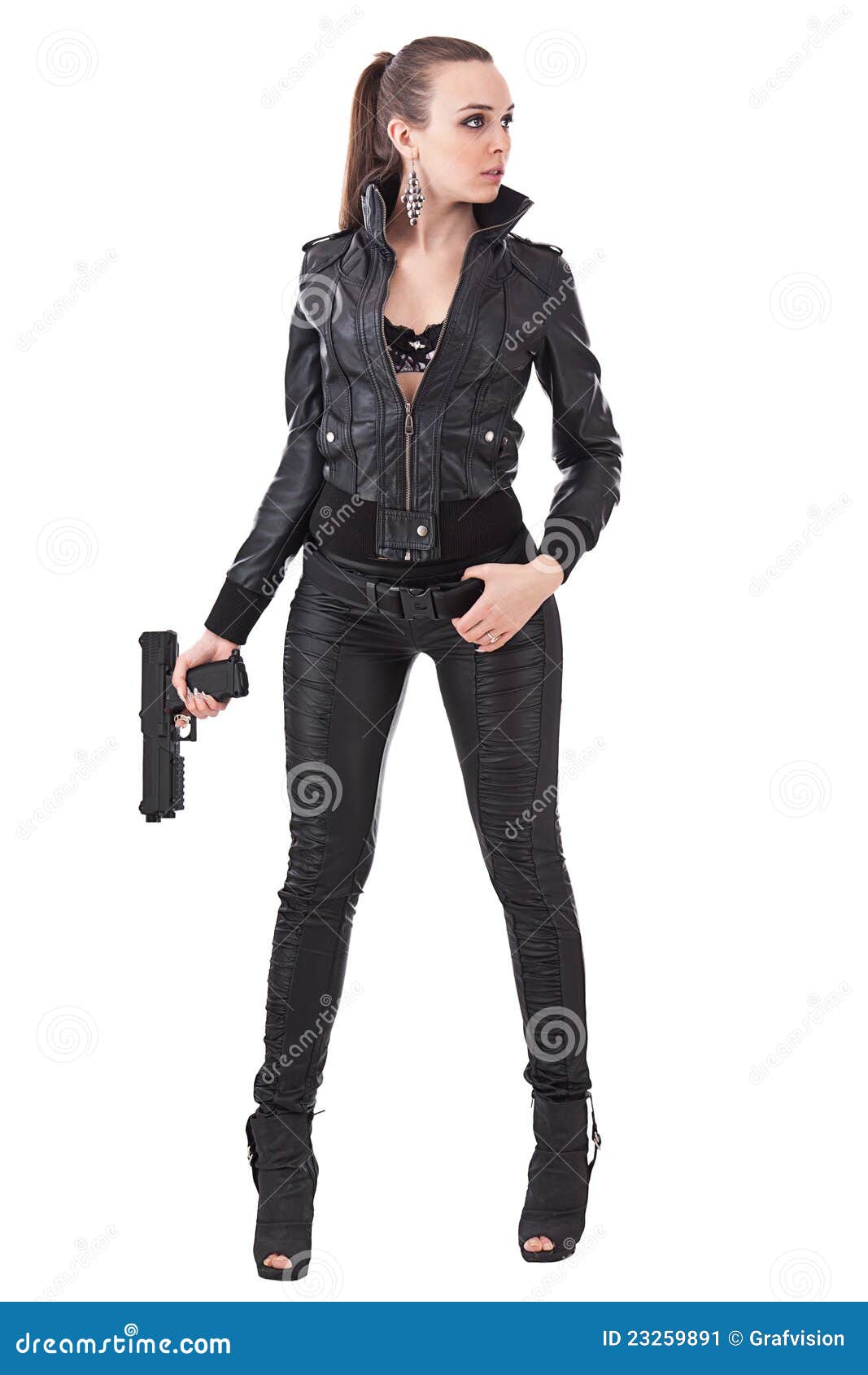 Moderne Frau Mit Einer Gewehr Stockbild - Bild von blick, brünette ...