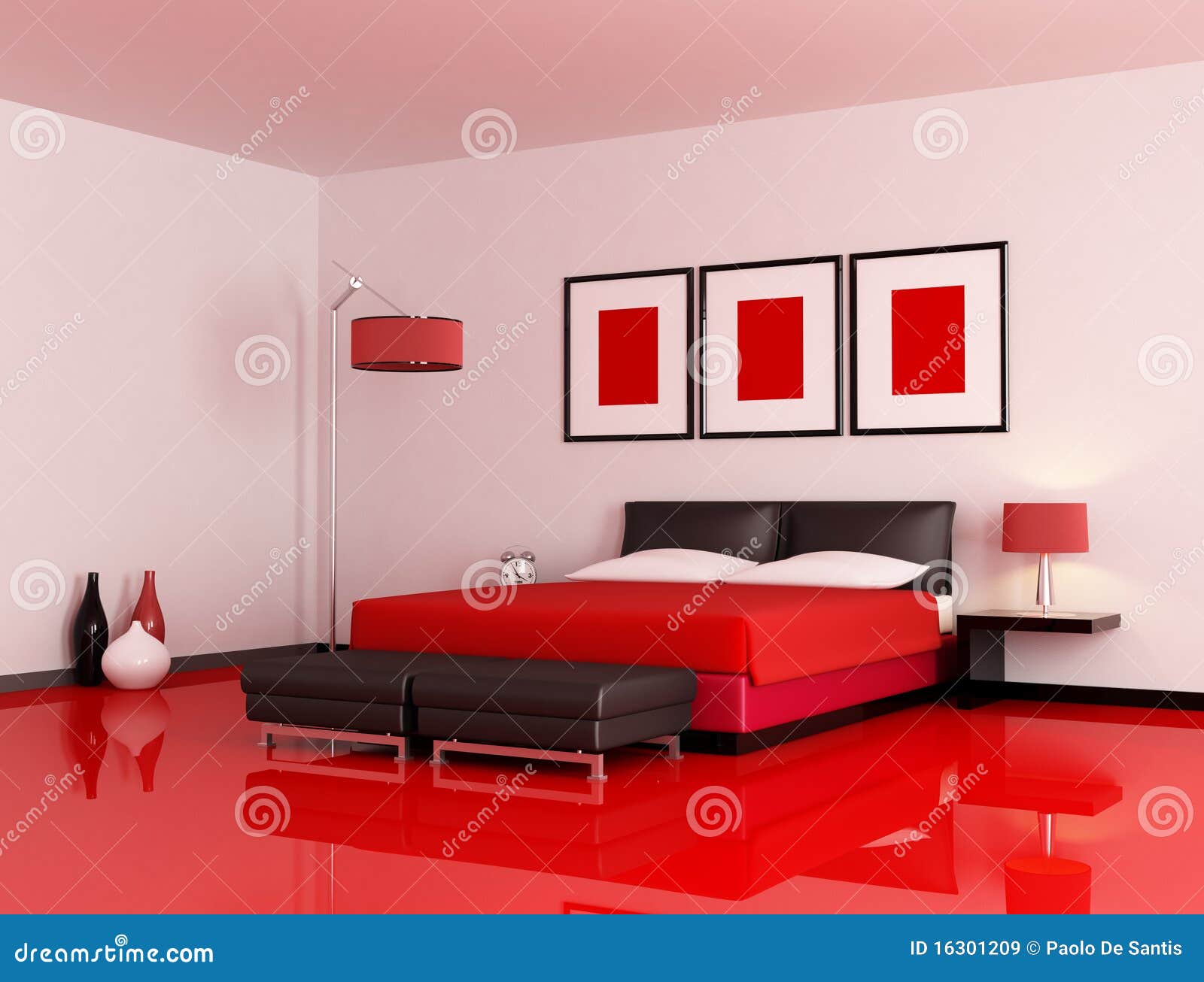 Moderne Rode En Zwarte Slaapkamer Stock Illustratie - Illustration of ...