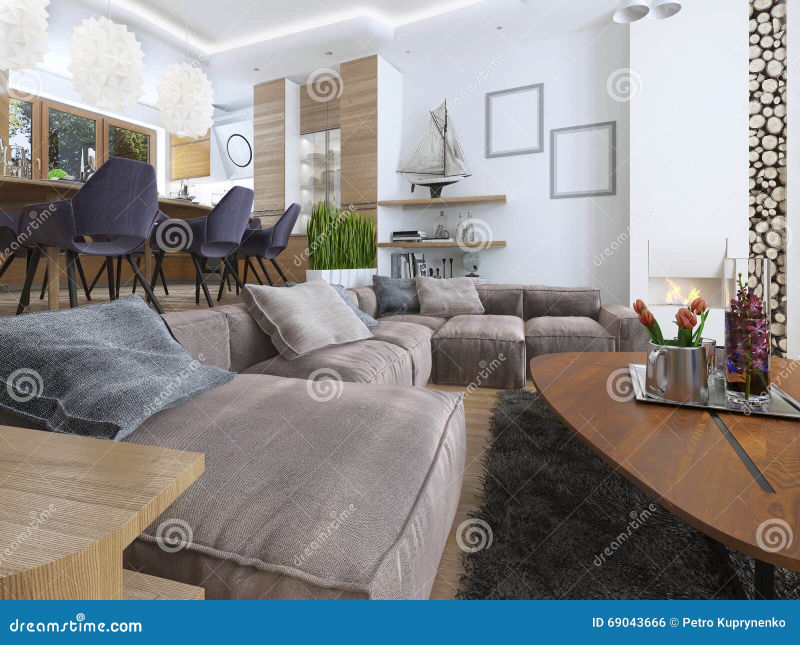 Moderne Woonkamer in Een Zolderstijl Stock Foto - Image of versieren ...