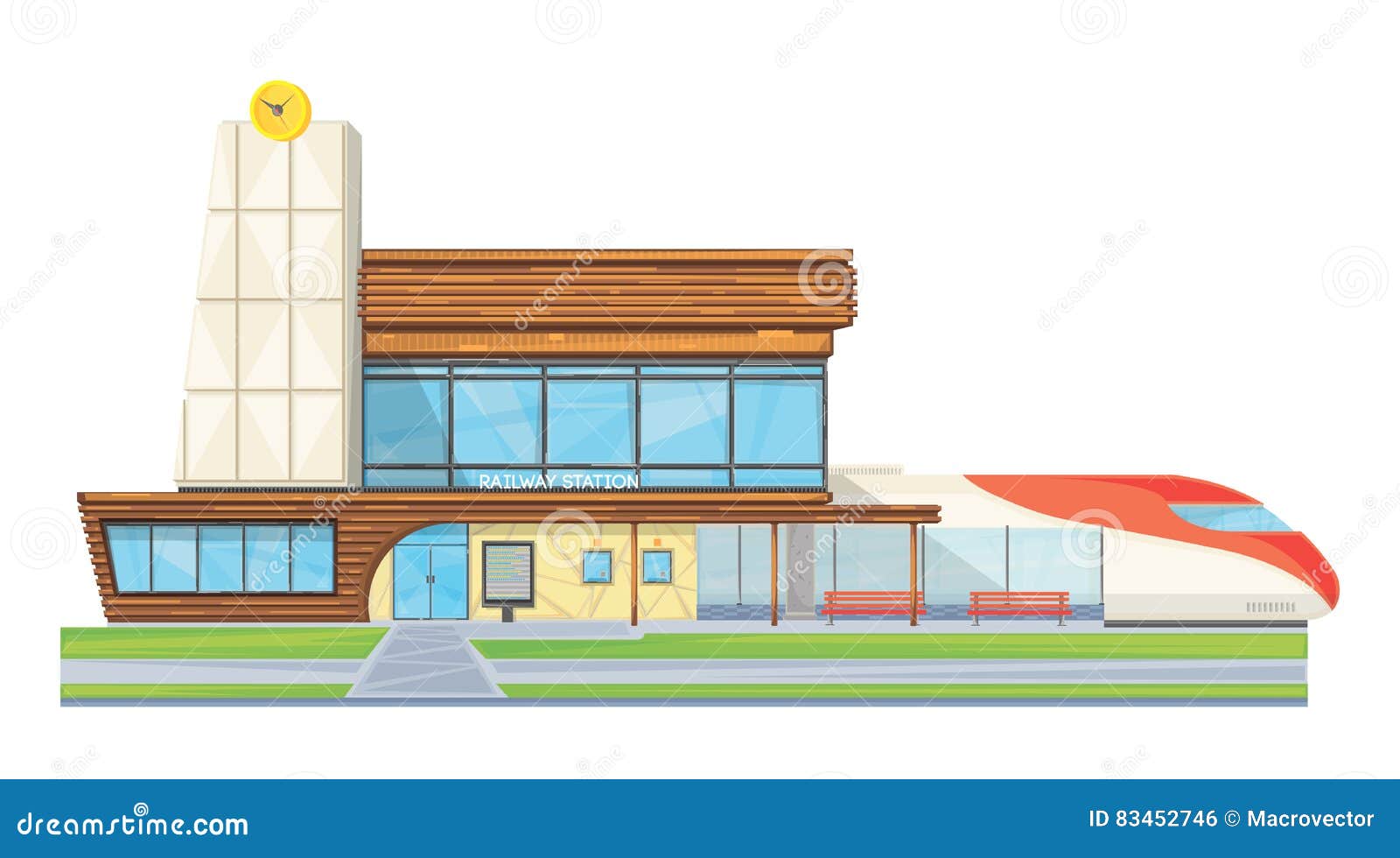 Moderner Bahnhof Flacher Front View Vektor Abbildung - Illustration von ...