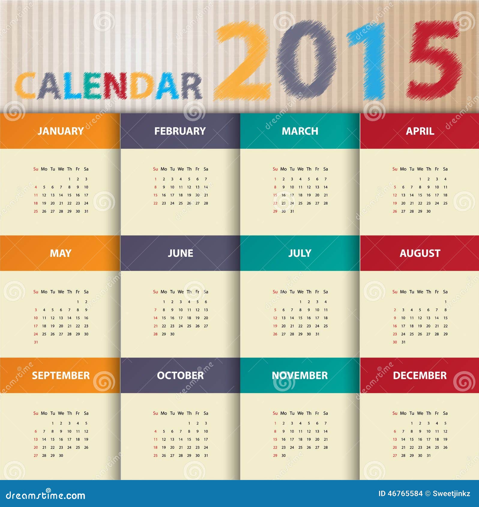 Moderner Kalender 2015 in Der Rote Farbpapierart Vektor/Illustration ...