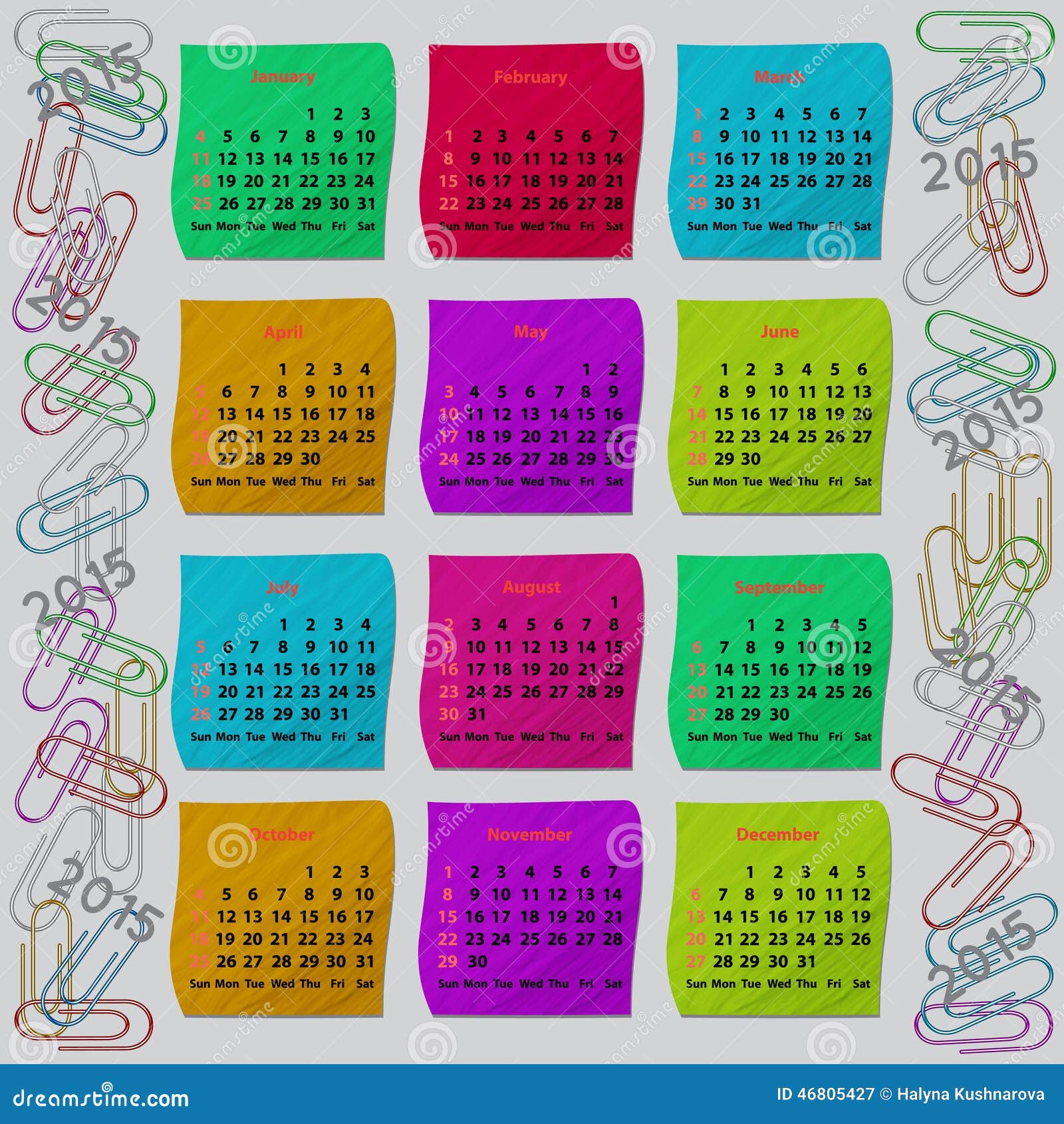 Moderner Kalender 2015 in Einer Offiziellen Papierart Vektor Abbildung ...